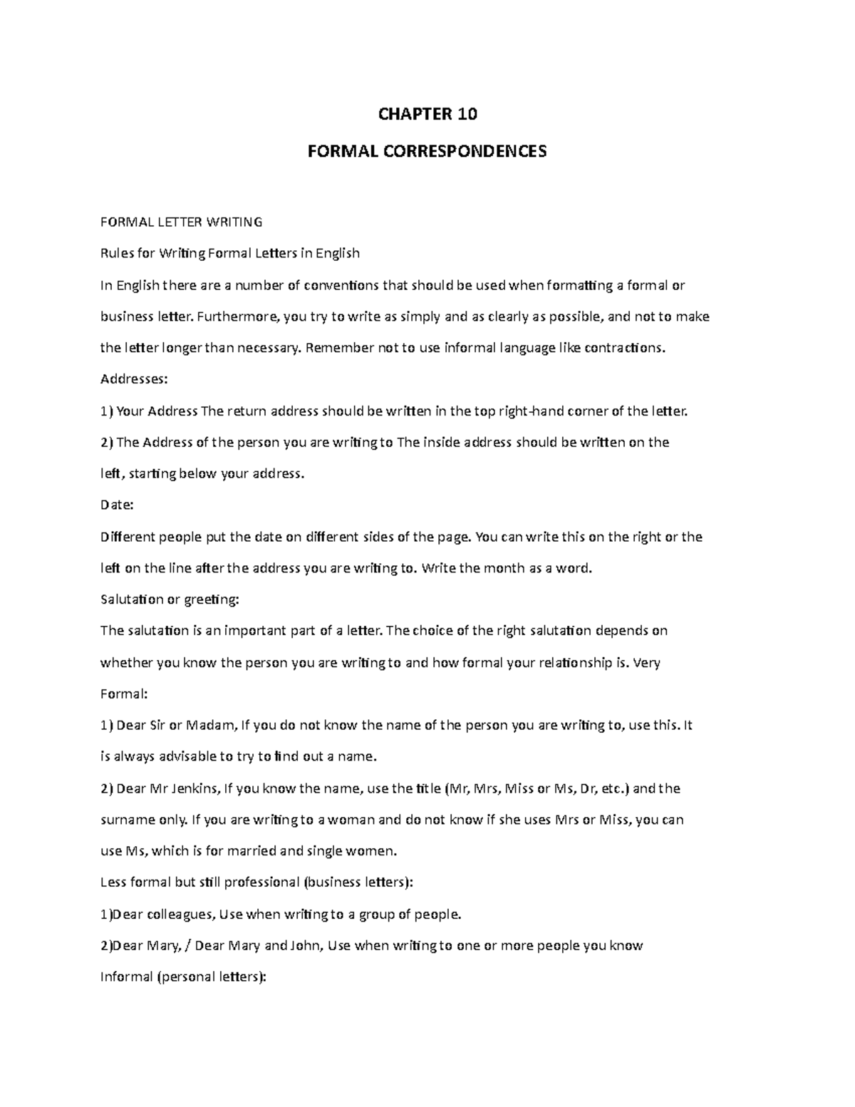 Chapter 10 - Formal Correspondences - CHAPTER 10 FORMAL CORRESPONDENCES ...