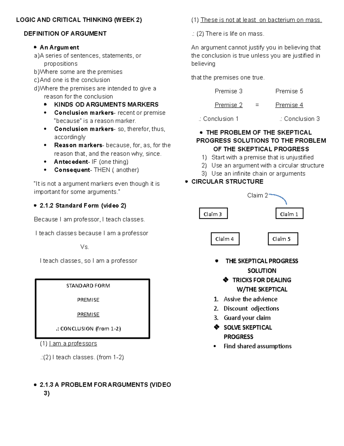 Logic AND Critical Thinking - LOGIC AND CRITICAL THINKING (WEEK 2 ...