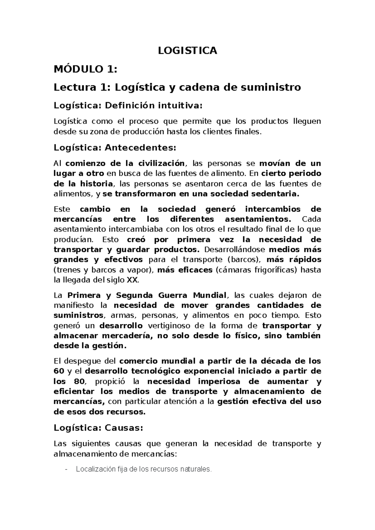 Logistica - LOGISTICA MÓDULO 1: Lectura 1: Logística y cadena de ...