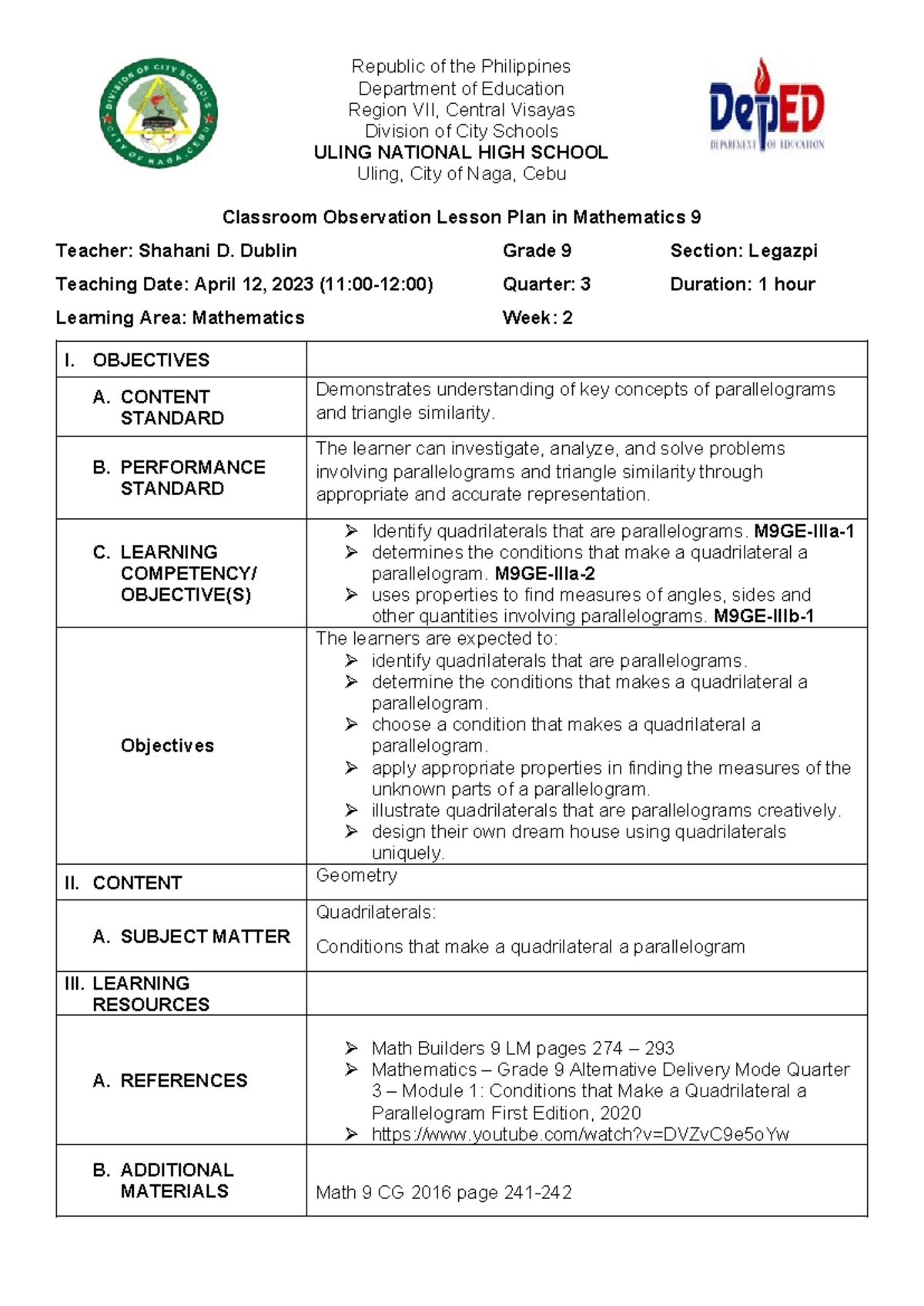 COT 1 Dublin 2223 - Good - Republic of the Philippines Department of ...