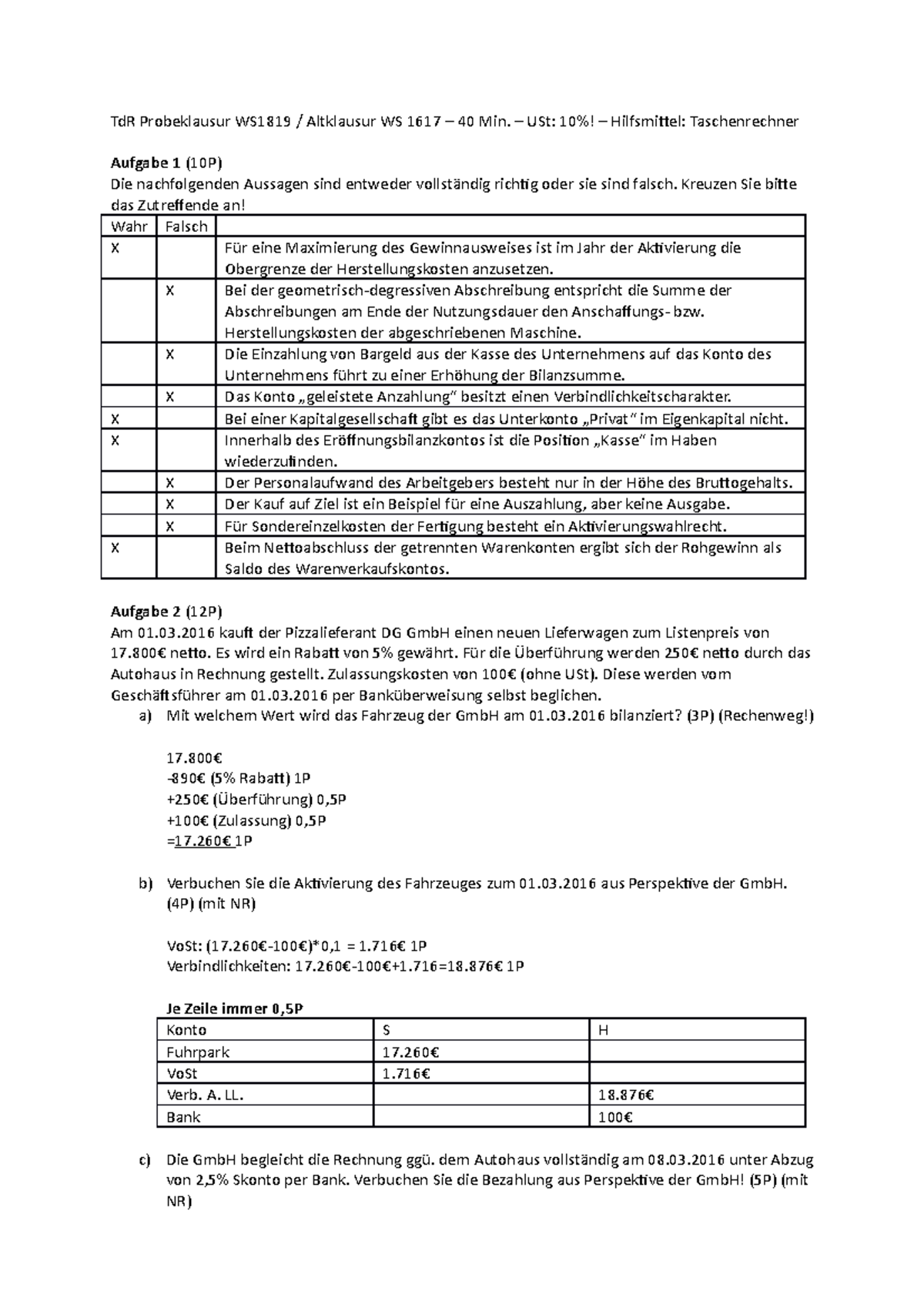 Klausur 13 Februar, Fragen und Antworten - TdR Probeklausur WS1819 / Altklausur WS 1617 – 40 Min ...