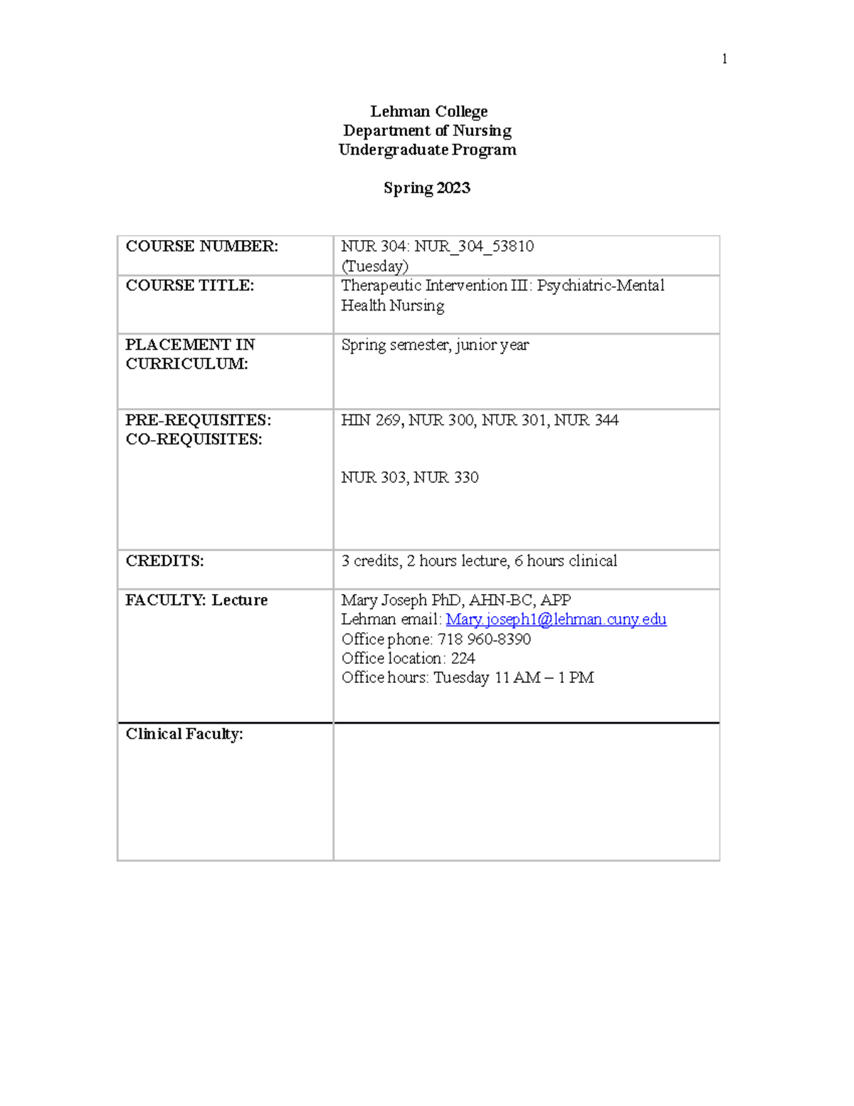 NUR 304 2023 Spring-2 - Course work - Lehman College Department of ...