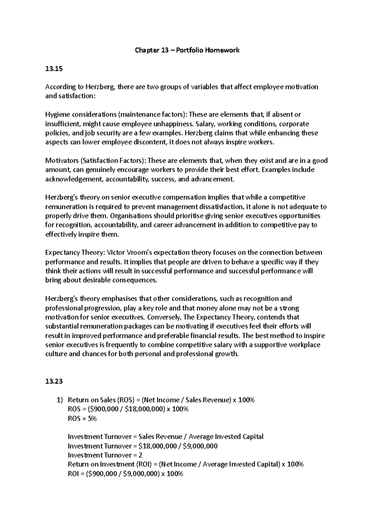 Chapter 13 - Chapter 13 – Portfolio Homework According to Herzberg ...