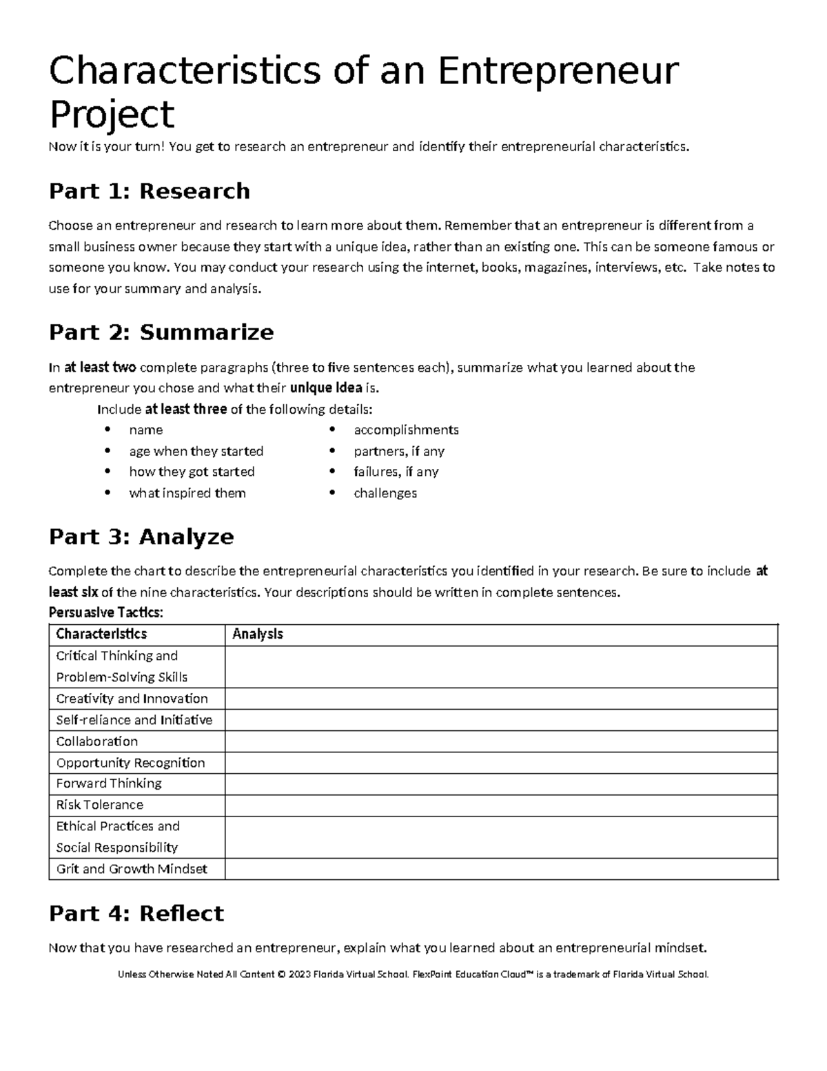 Characteristics of an entrepreneur project - Characteristics of an ...