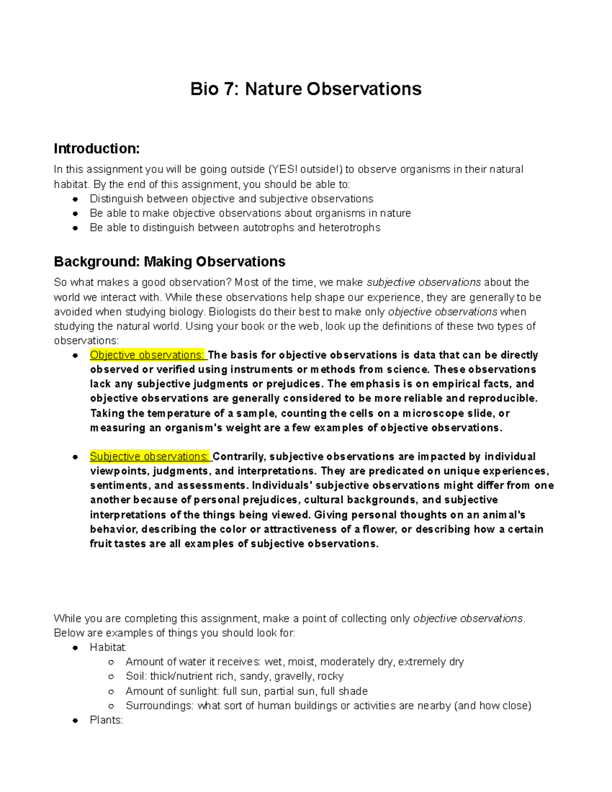 Nature Observations - enkxncyrcbyrbc xdhchcbr xhchbcr - Bio 7: Nature ...