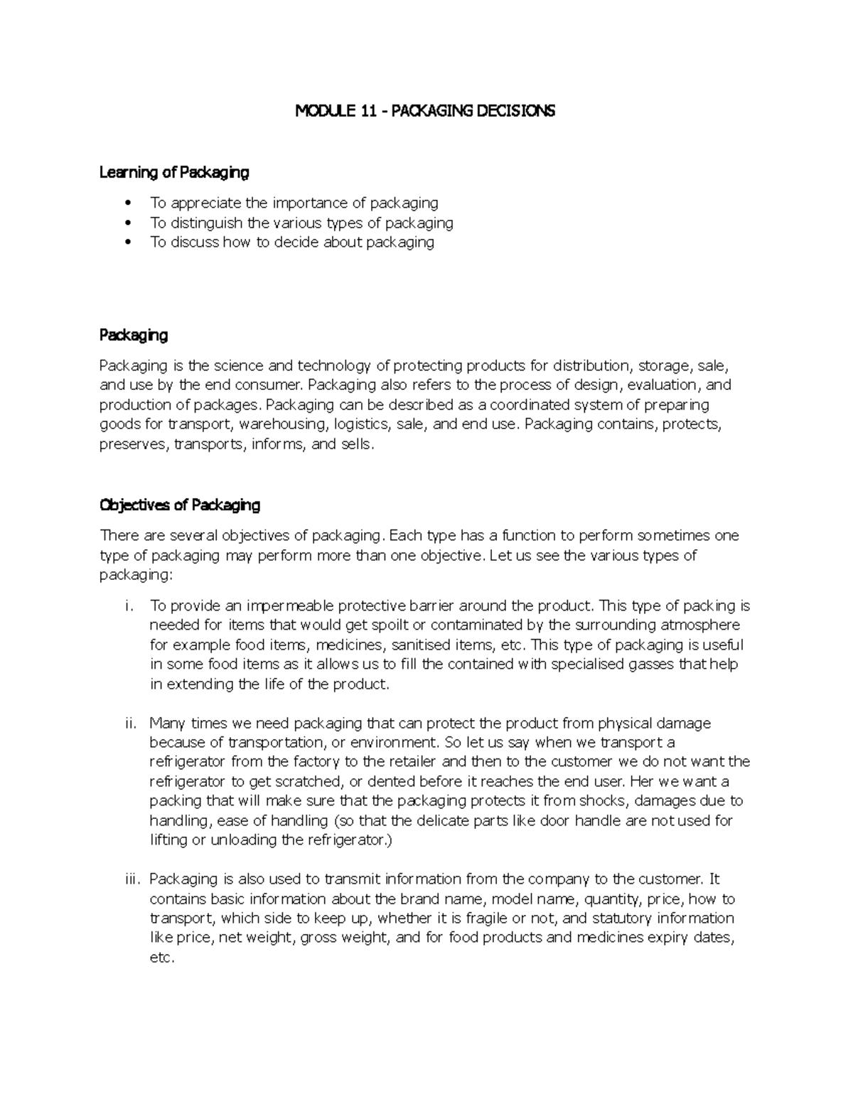 Module 11 -Packaging Decisions - MODULE 11 - PACKAGING DECISIONS ...