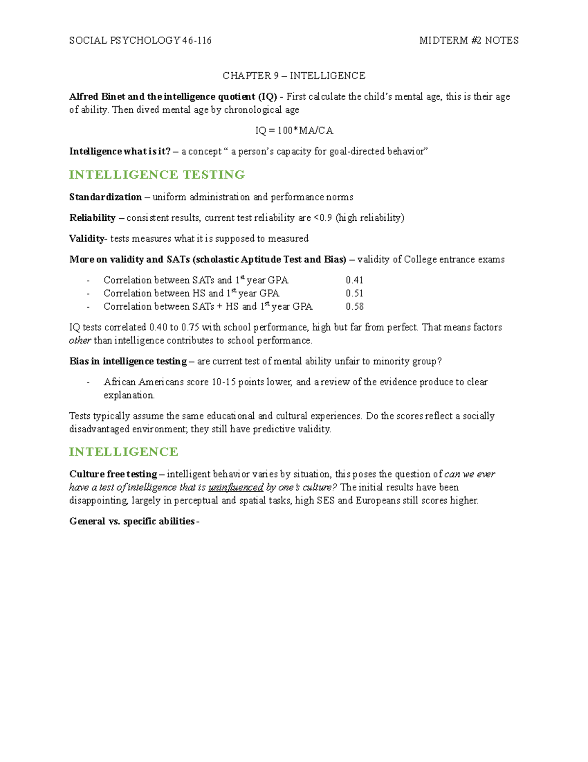 Chapter 9 - Intelligence - SOCIAL PSYCHOLOGY MIDTERM NOTES CHAPTER 9 ...