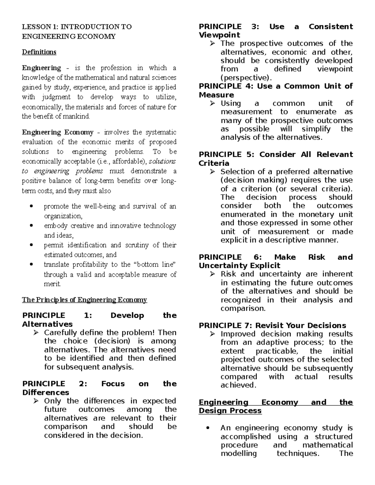Lecture 1 - Economics - LESSON 1: INTRODUCTION TO ENGINEERING ECONOMY ...