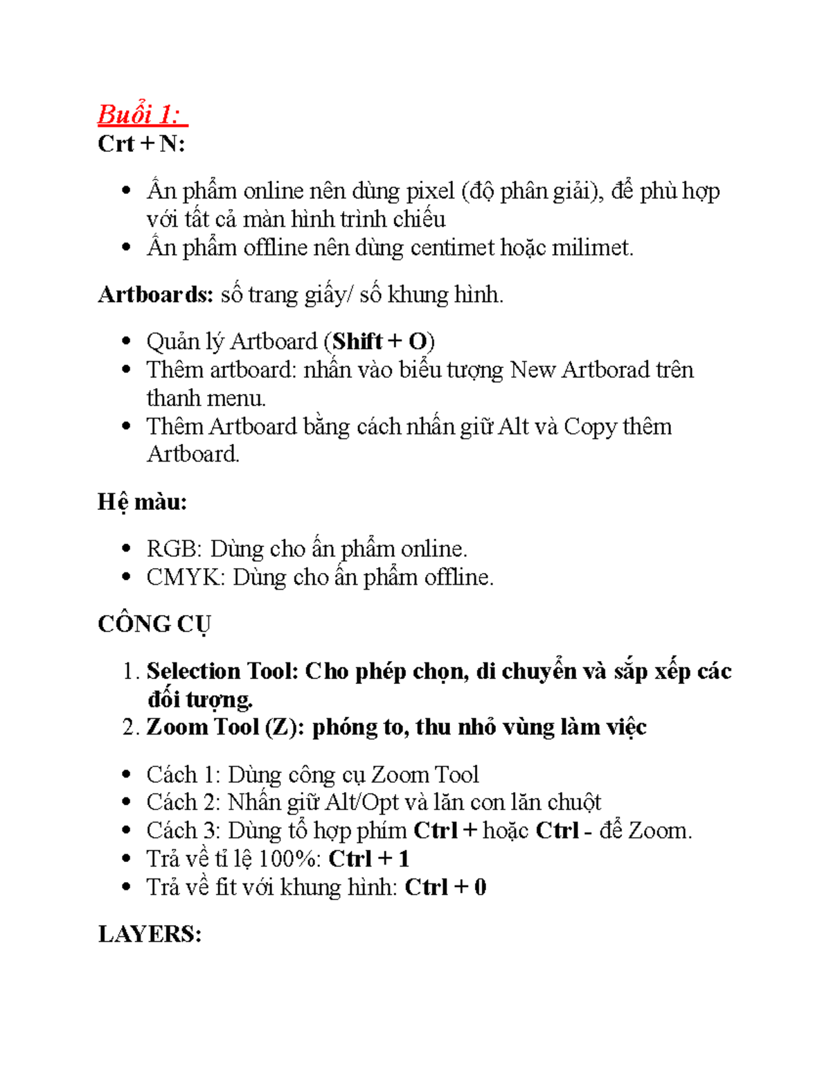 Bt vecto - đồ hoạ - Buổi 1: Crt + N: Ấn phẩm online nên dùng pixel (độ phân giải), để phù hợp ...