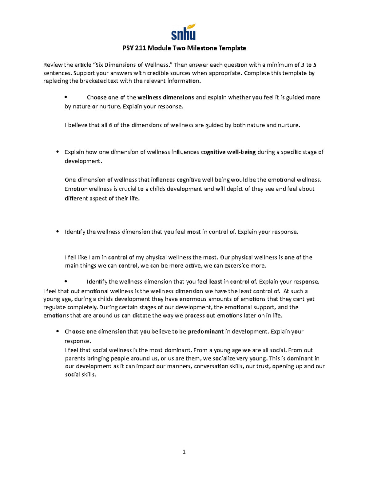 PSY 211 2-2 Milestone - PSY 211 Module Two Milestone Template Review ...