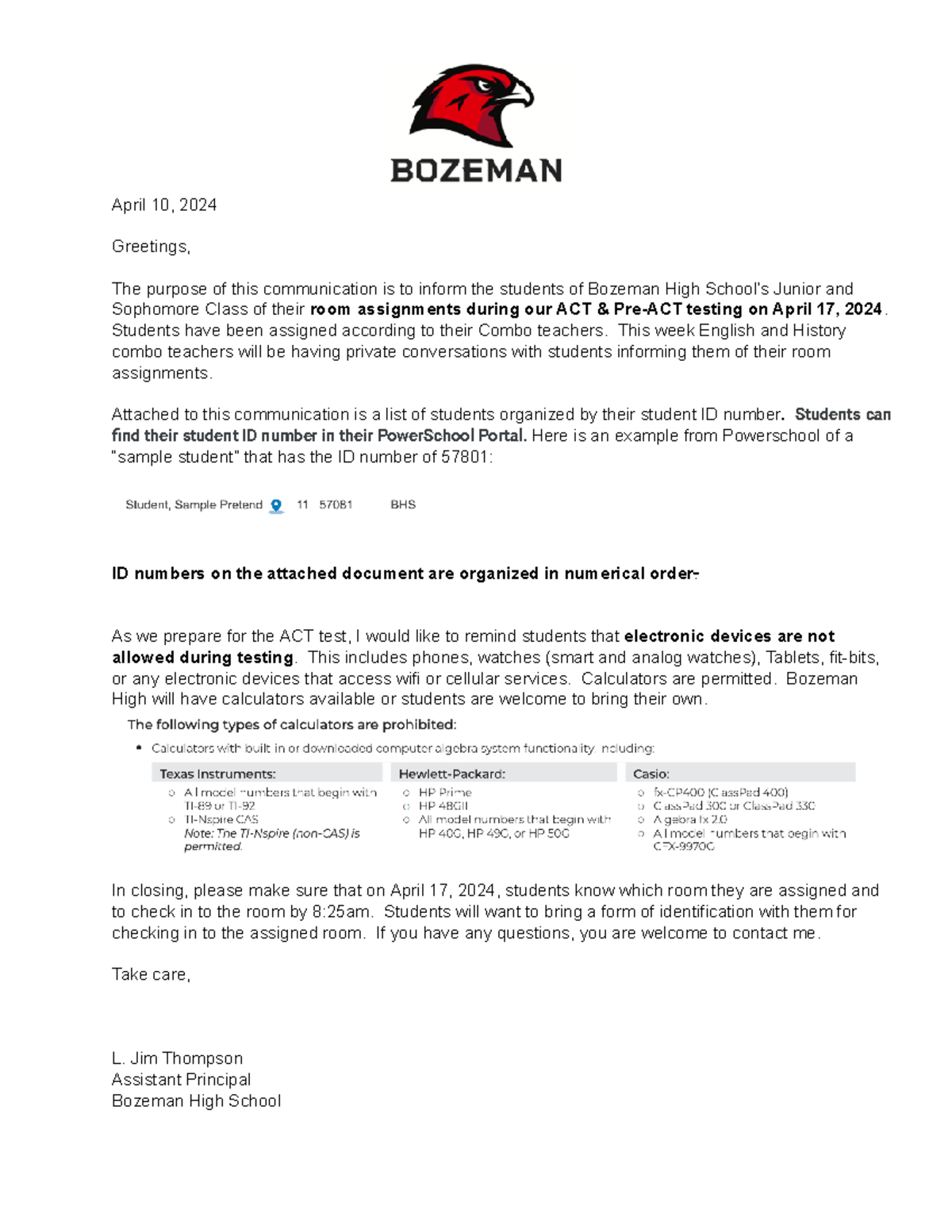 Room Assignments for ACT - Pre-ACT testing 4 17 24 - April 10, 2024 ...