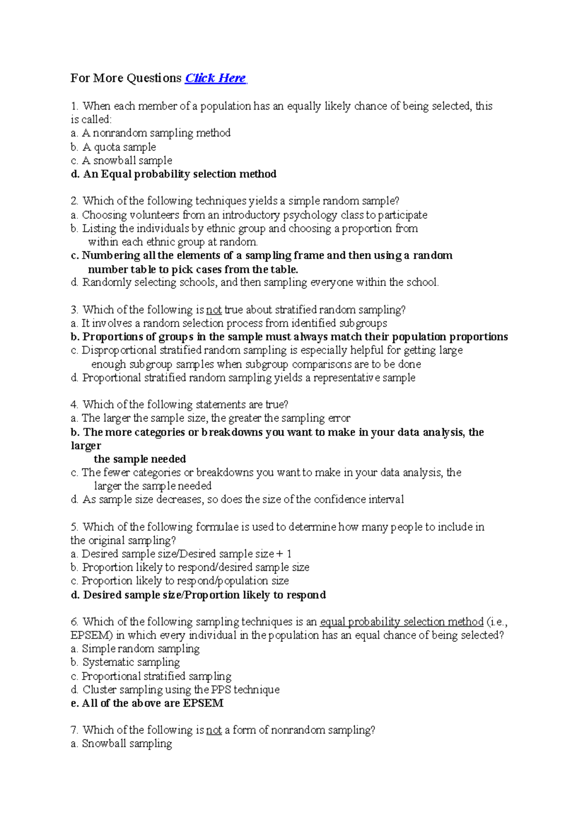Mcq on sampling techniques converted - For More Questions Click Here ...
