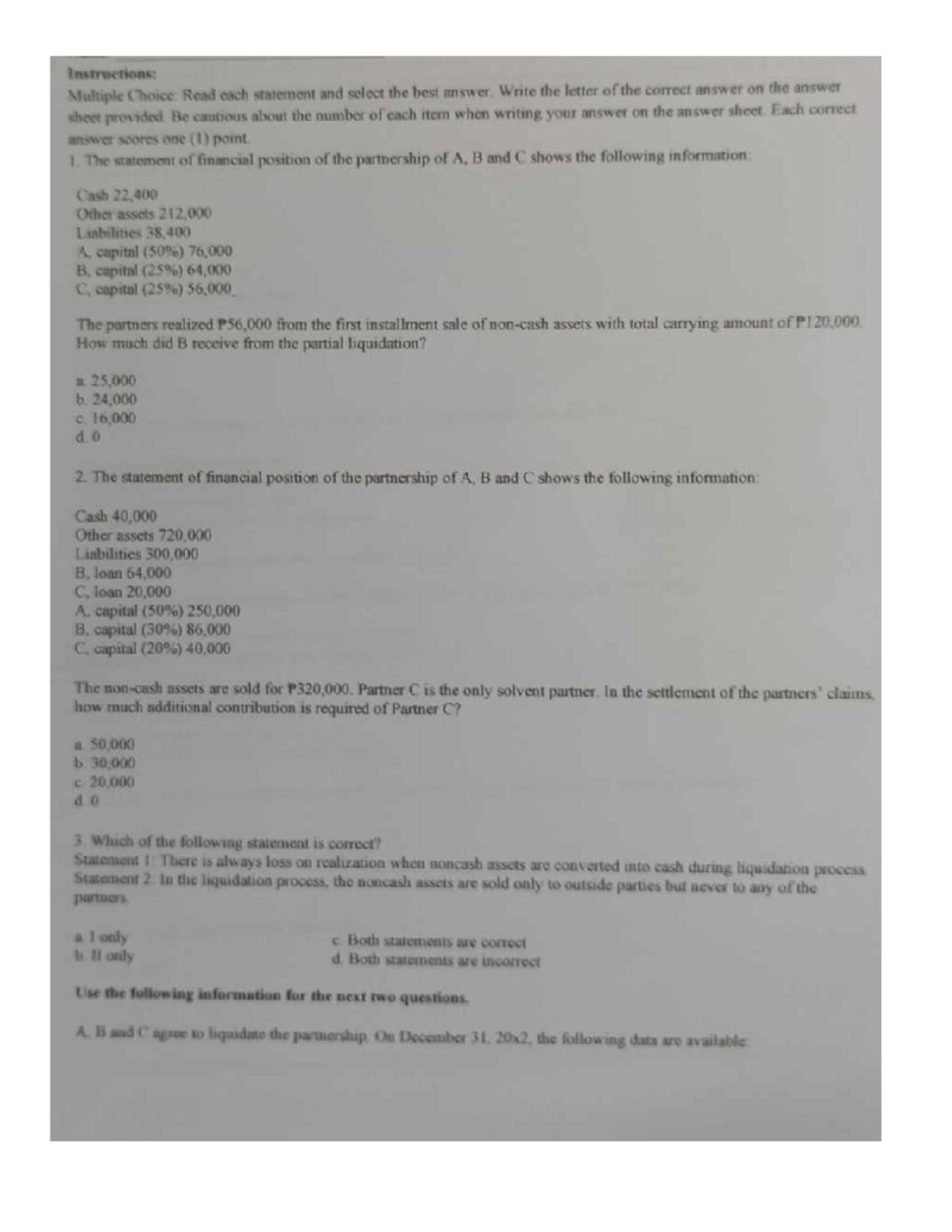 Doc111 - Accstra - Instructions: Multiple Choice Read each statement and select the best answer ...