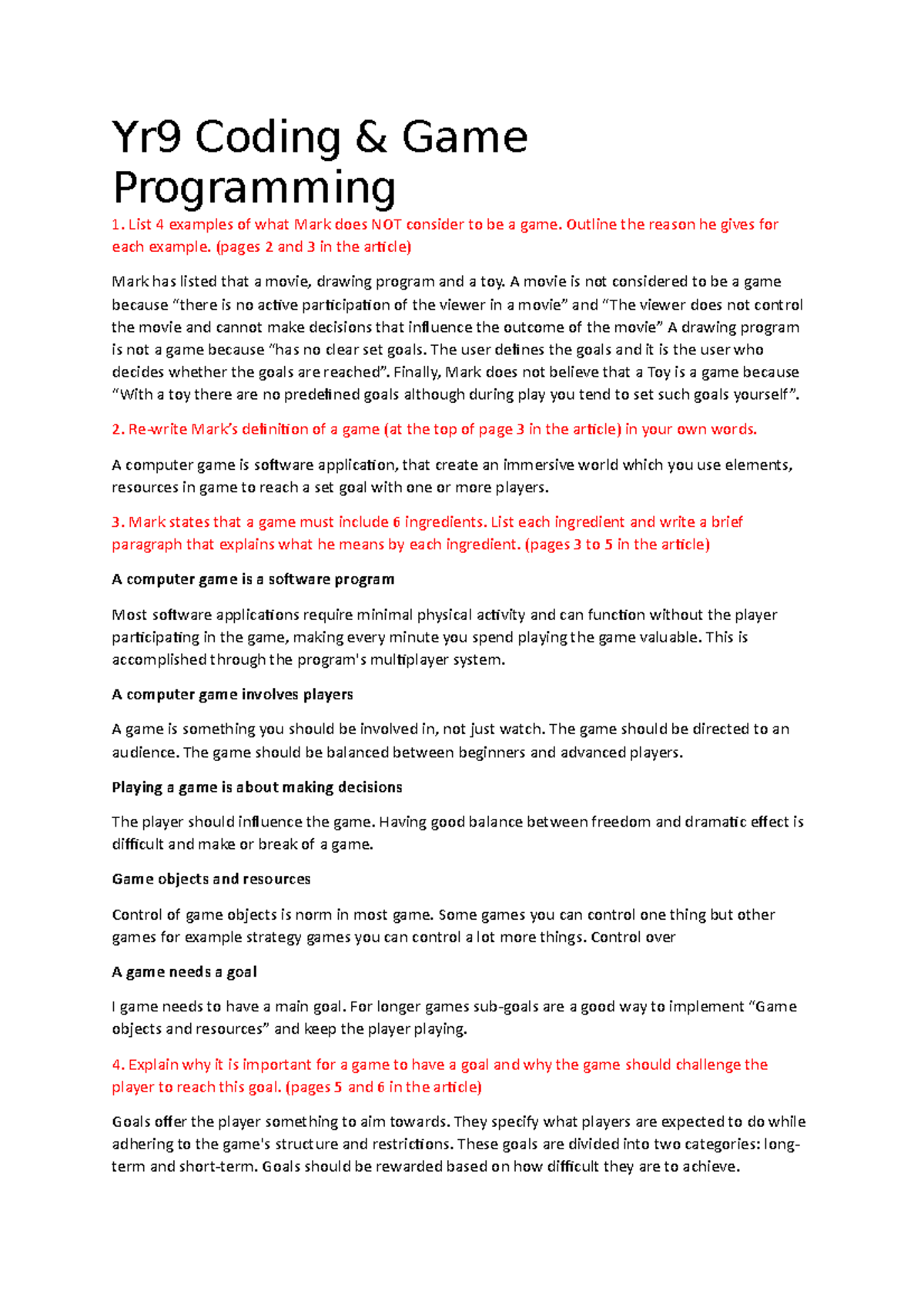 Yr9 Coding - Outline the reason he gives for each example. (pages 2 and ...