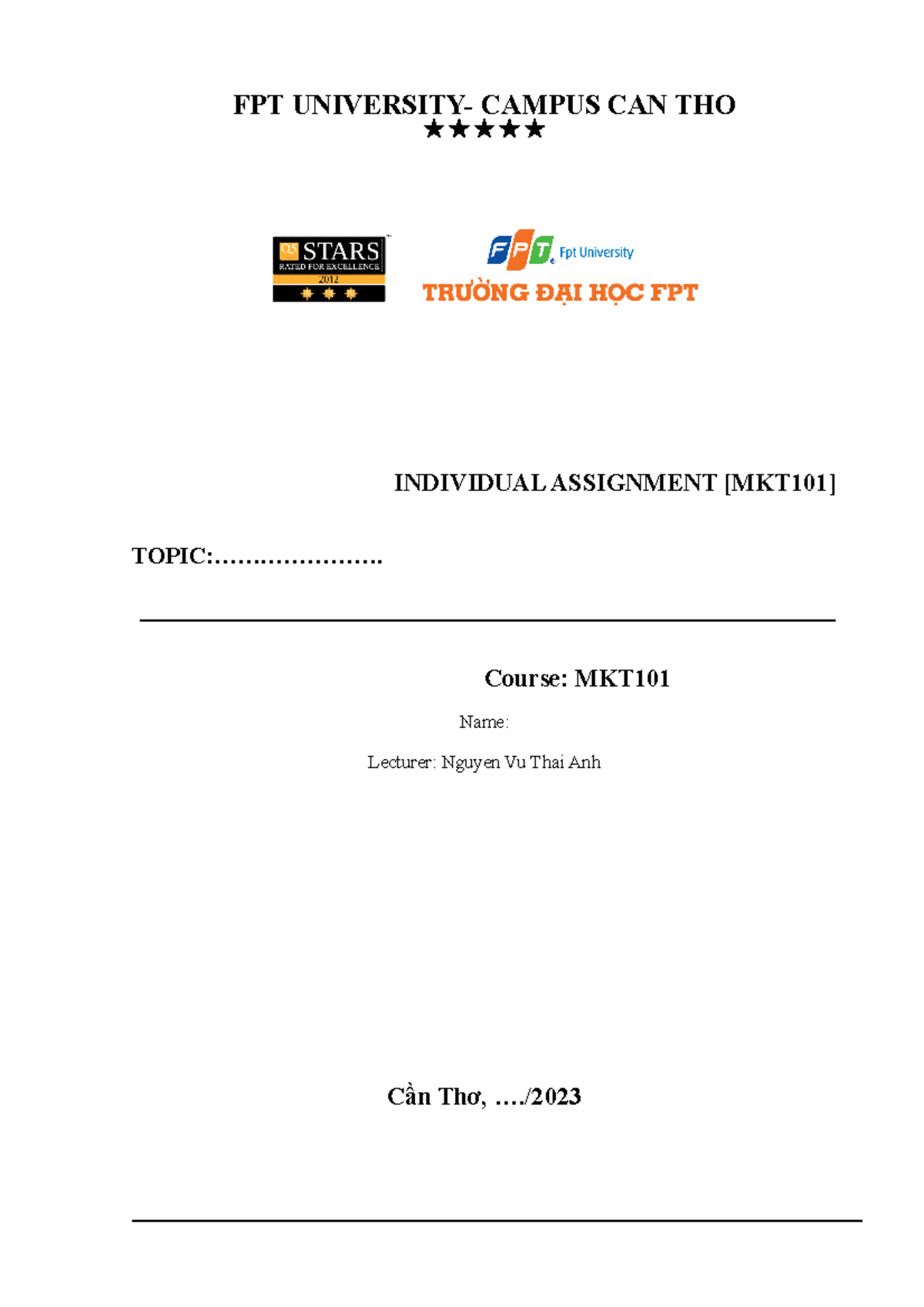 FA23 MKT101 IA Guideline - FPT UNIVERSITY- CAMPUS CAN THO INDIVIDUAL ...