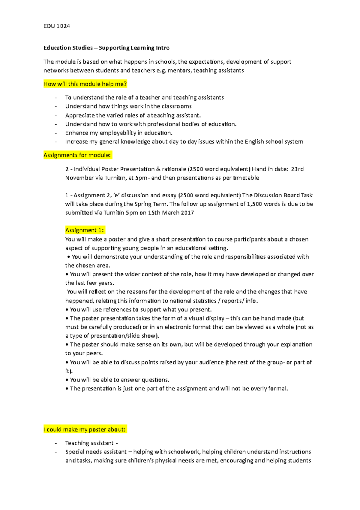 3-10-16 Education Studies – Supporting Learning Intro - EDU 1024 ...