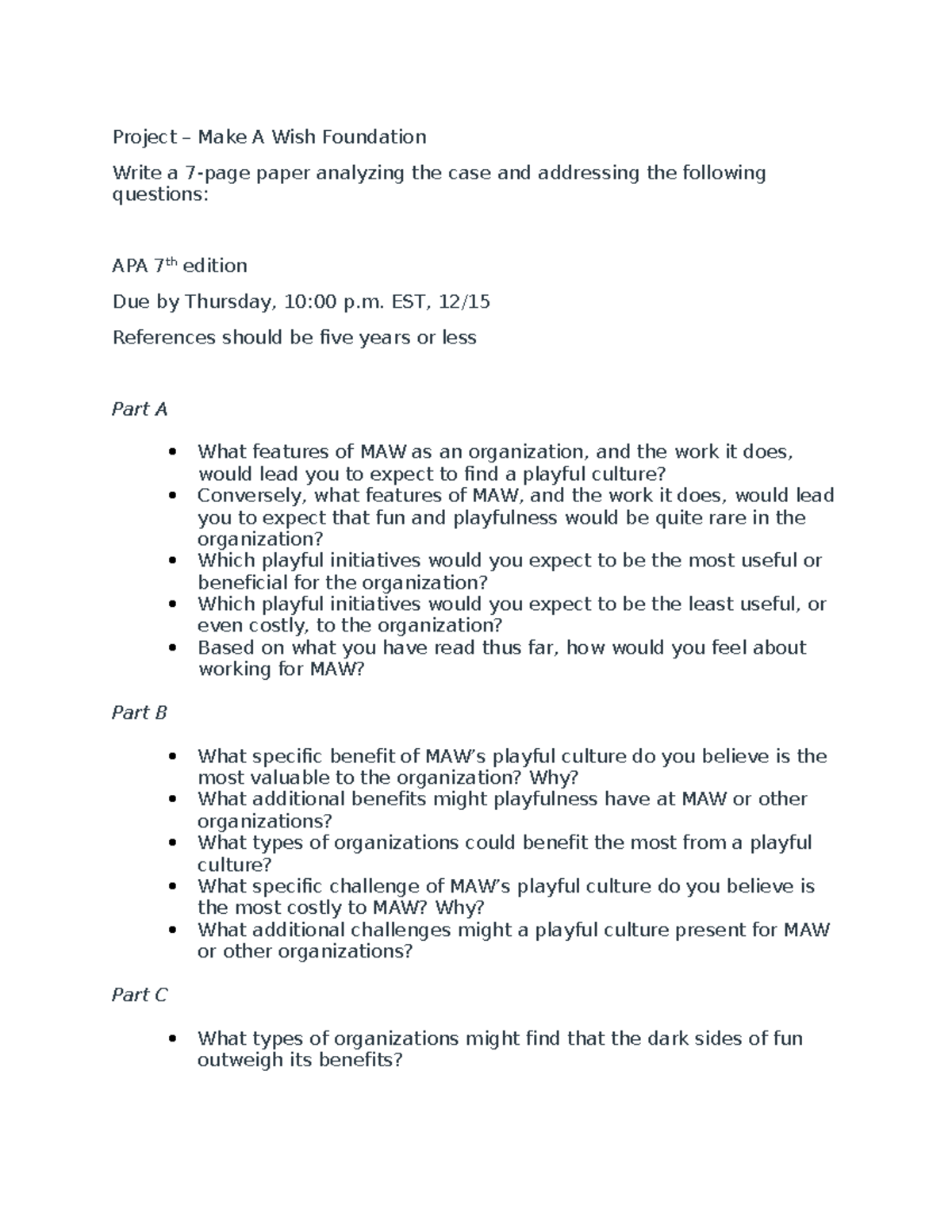 Project Make A Wish - Project – Make A Wish Foundation Write a 7-page ...