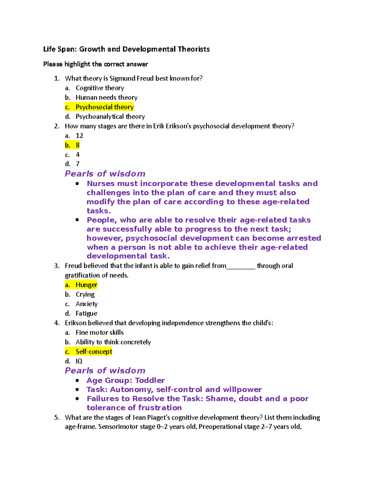Life Span questions chapter 5 - Life Span: Growth and Developmental ...