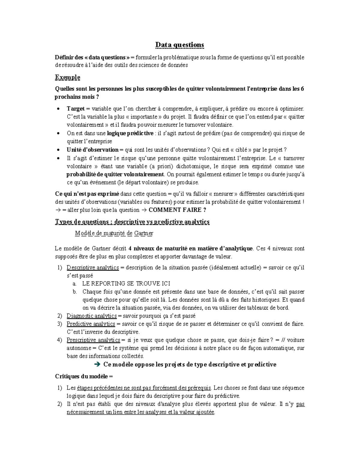 Cours de reporting Data questions - Data questions Définir des « data ... Cours de reporting Data questions - Data questions Définir des « data ...