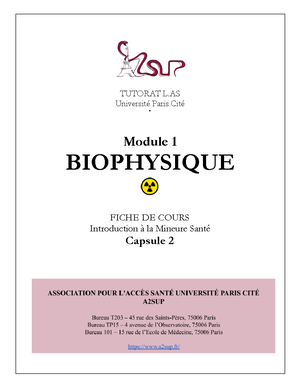Fiche 4 VF - note de biophy - TUTORAT L UniversitÈ Paris CitÈ ...