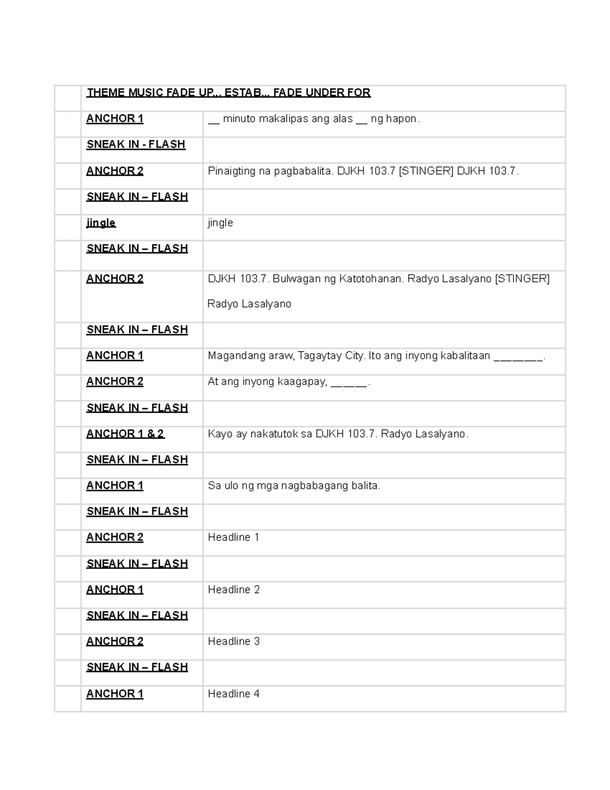 Rb template - THEME MUSIC FADE UP... ESTAB... FADE UNDER FOR ANCHOR 1 ...