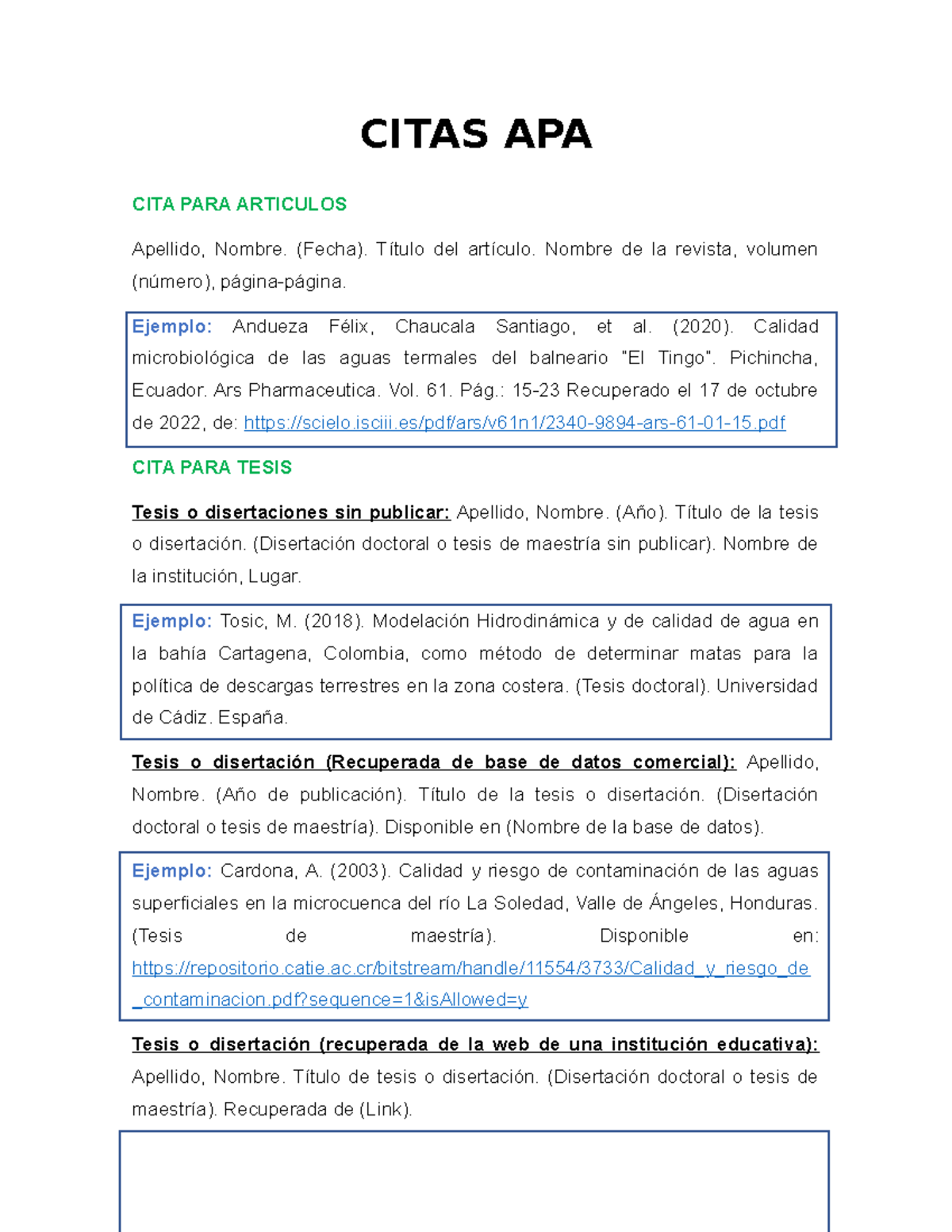 Citas APA - CITAS APA CITA PARA ARTICULOS Apellido, Nombre. (Fecha ...