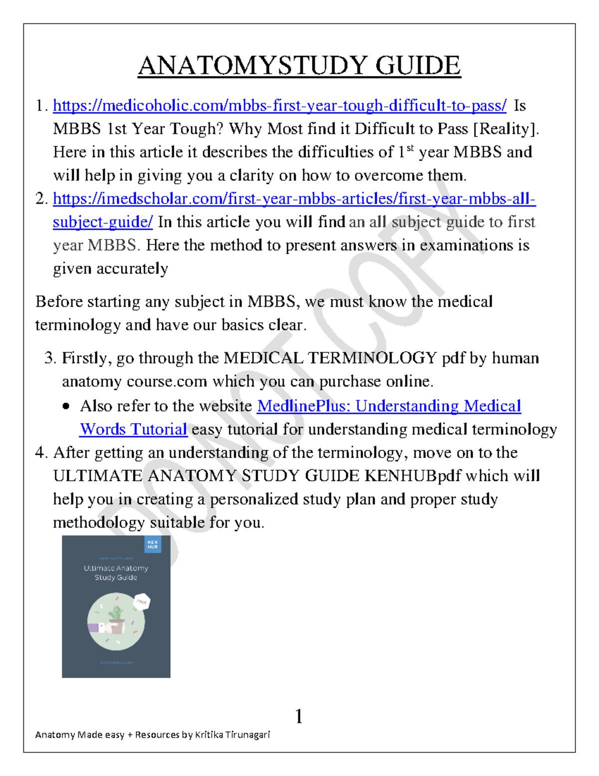 Anatomy guide to study - 1 ANATOMYSTUDY GUIDE medicoholic/mbbs-first ...