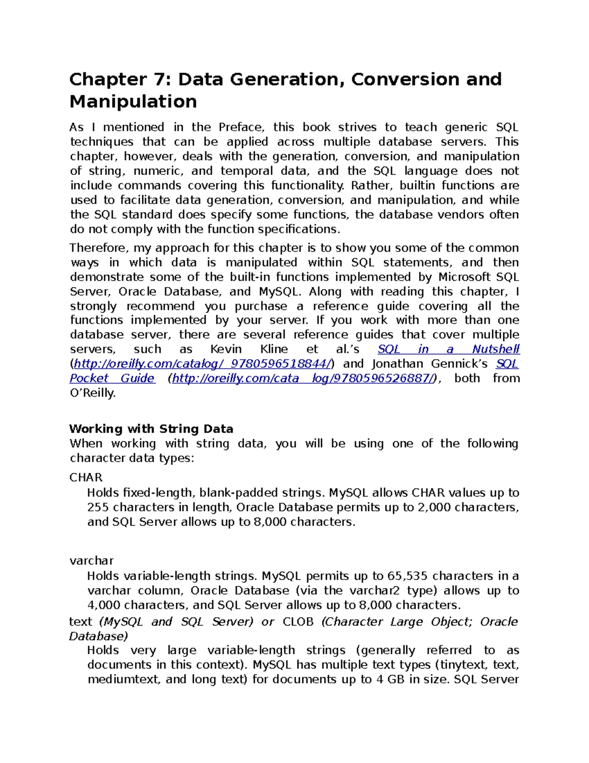Chapter 7 Data Generation, Conversion and Manipulation - This chapter ...