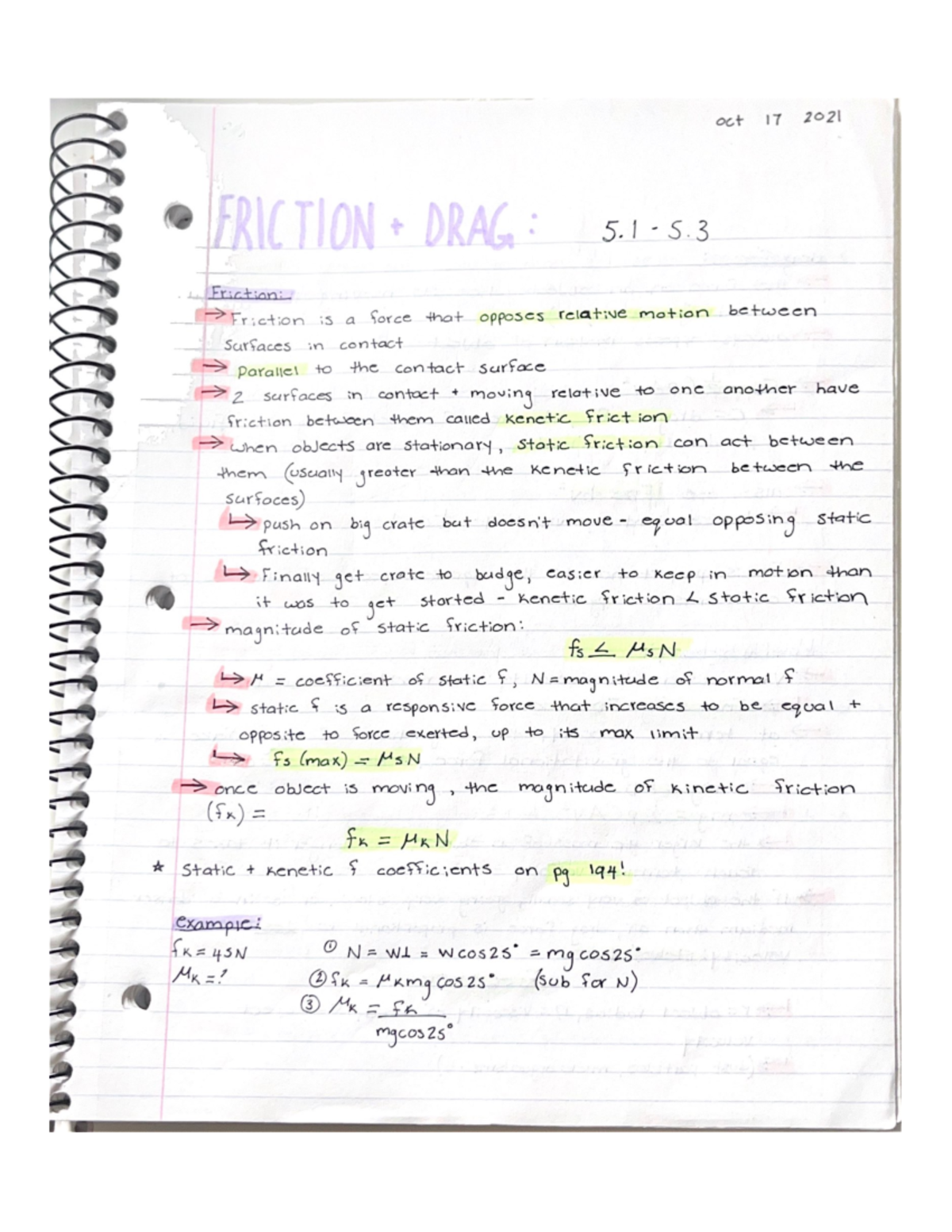 textbook chapter 5 summary (friction + drag) - PHYS 1001H - Studocu