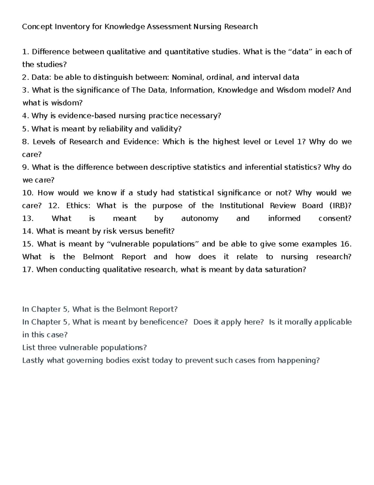 Concept Inventory for Knowledge Assessment - What is the “data” in each ...