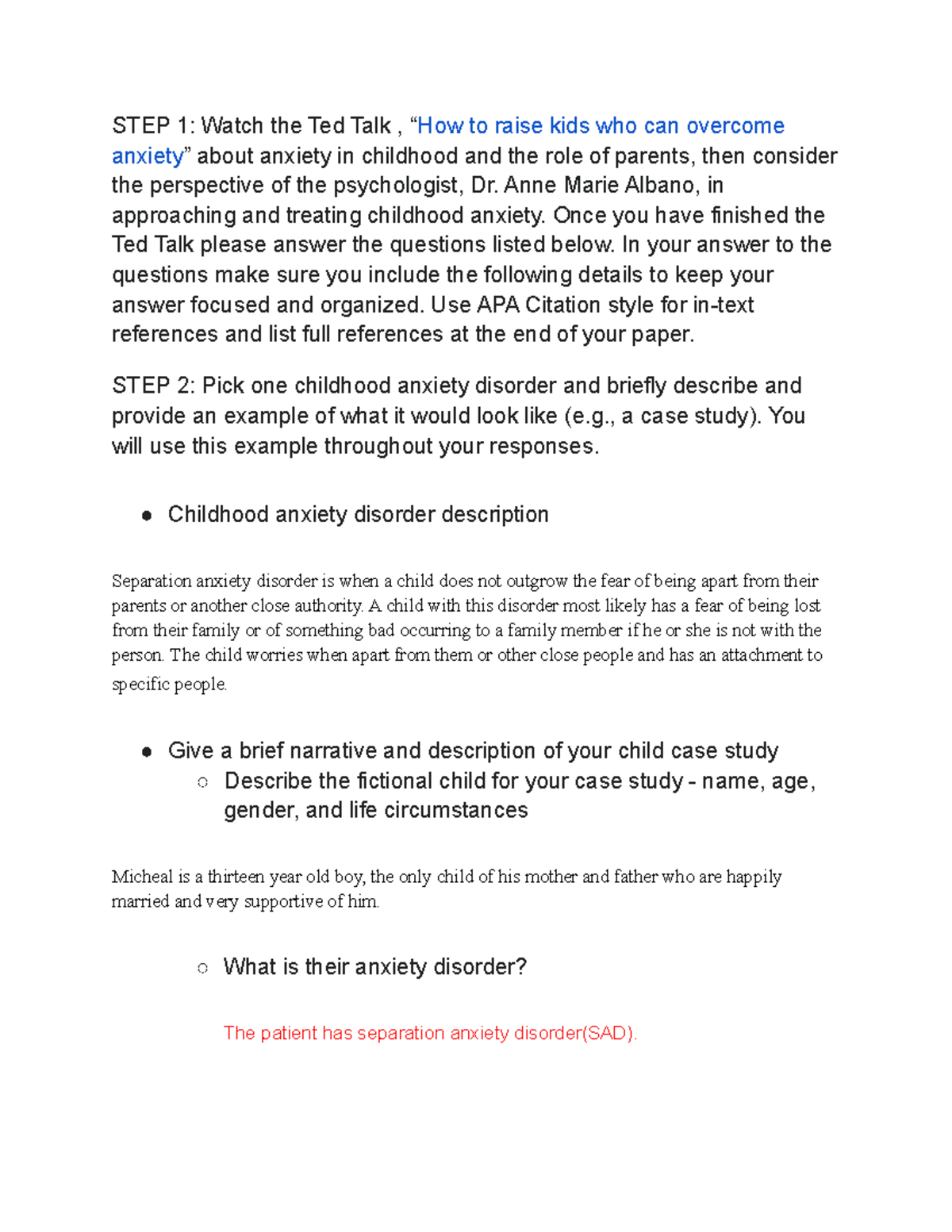 Abnormal psych paper #2 - STEP 1: Watch the Ted Talk , “How to raise ...