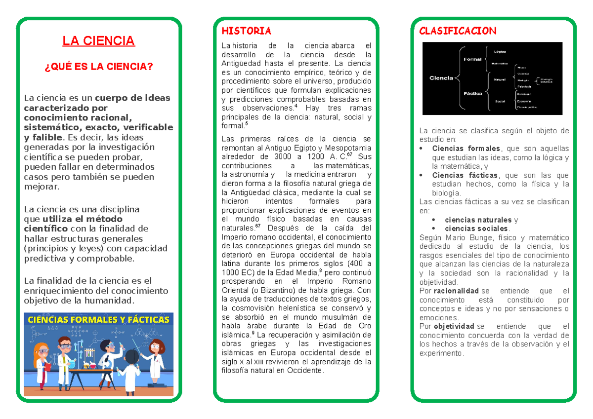 Triptico Ciencia - LA CIENCIA ¿QUÉ ES LA CIENCIA? La ciencia es un ...