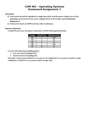 Homework 2 COM 405 - COM 405 – Operating Systems Fall 2020 Homework Assignment 2 Instructions ...