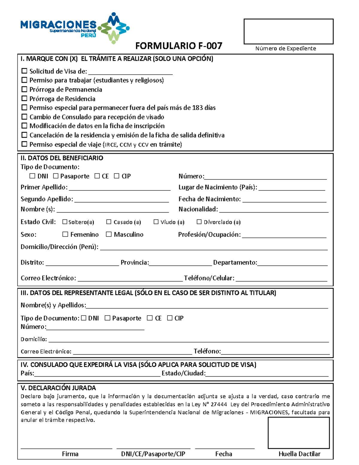 Formulario F-007 - Número de Expediente FORMULARIO F- 007 I. MARQUE CON ...