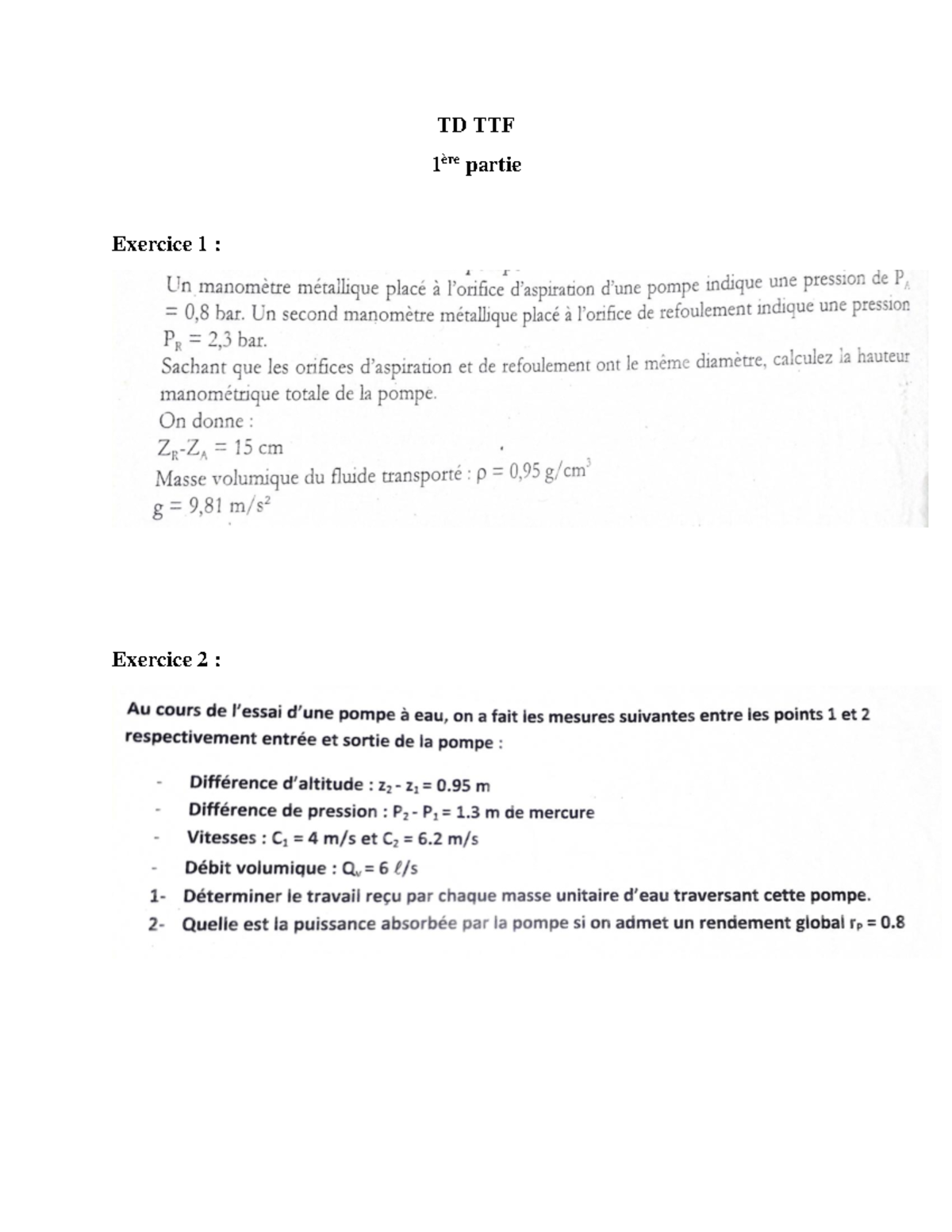 TD TTF 1Ã¨re partie - Technologie de transport des fluides - TD TTF 1 ...