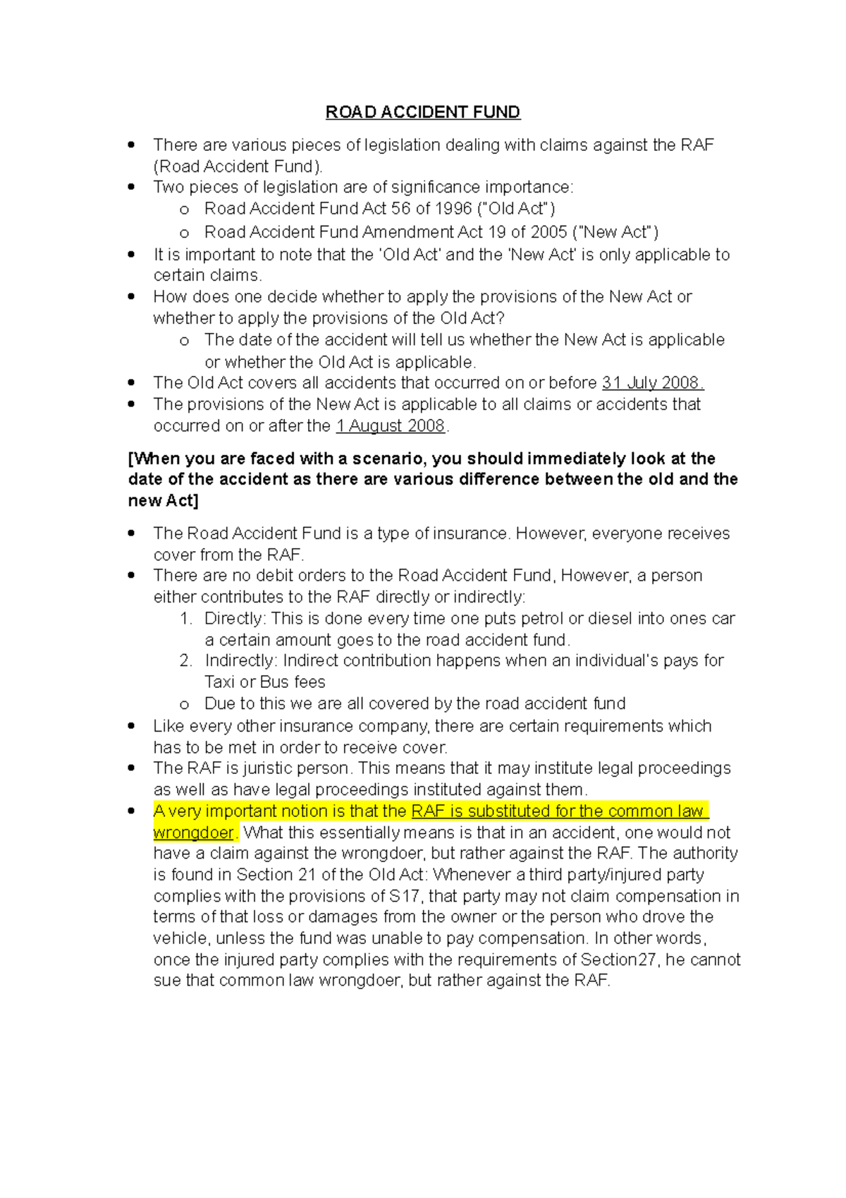 PLP Notes - summaries of the course work for the year - ROAD ACCIDENT ...