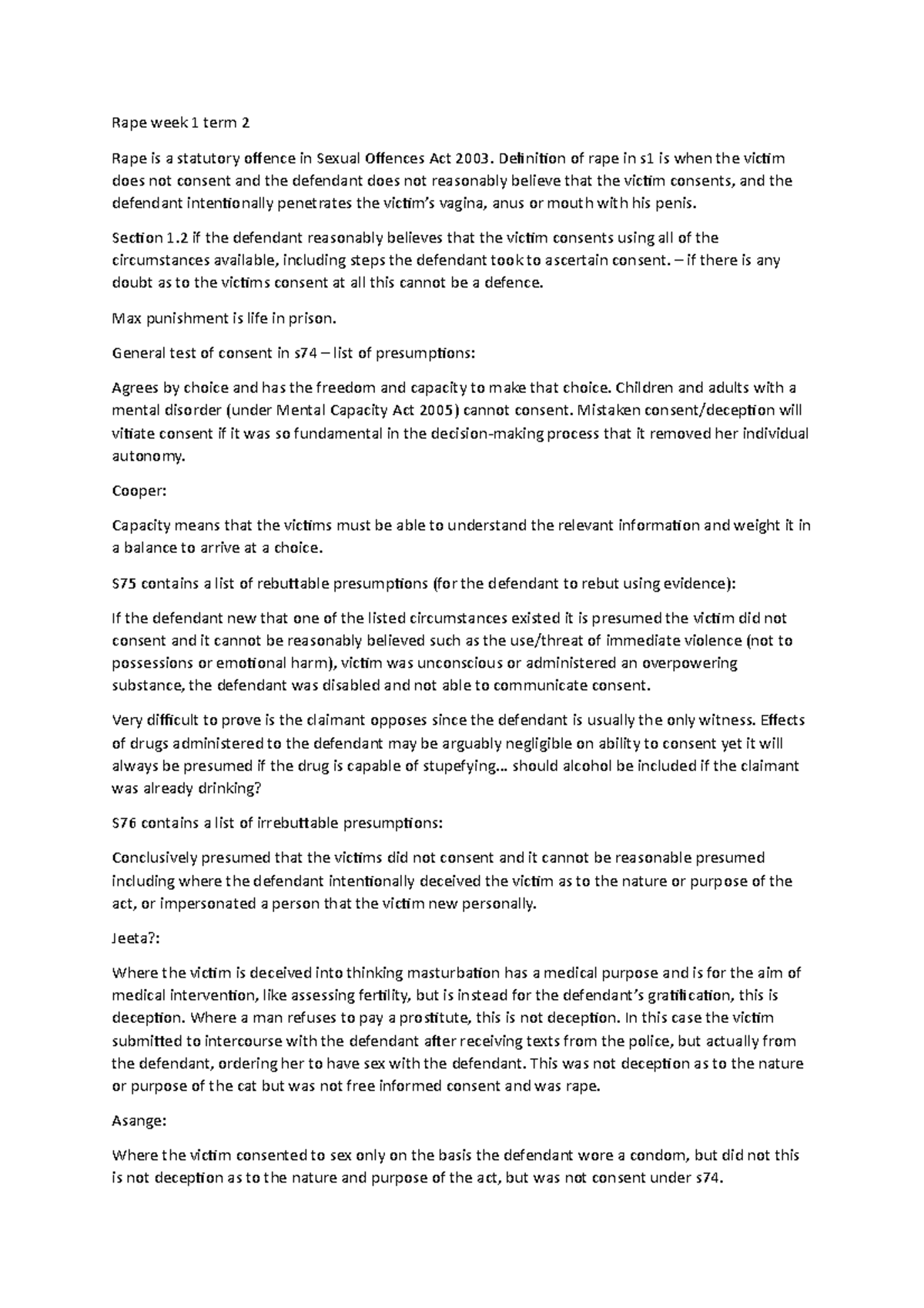 Rape week 1 term 2 - Rape principles taught by Nathan Tamblyn - Rape ...