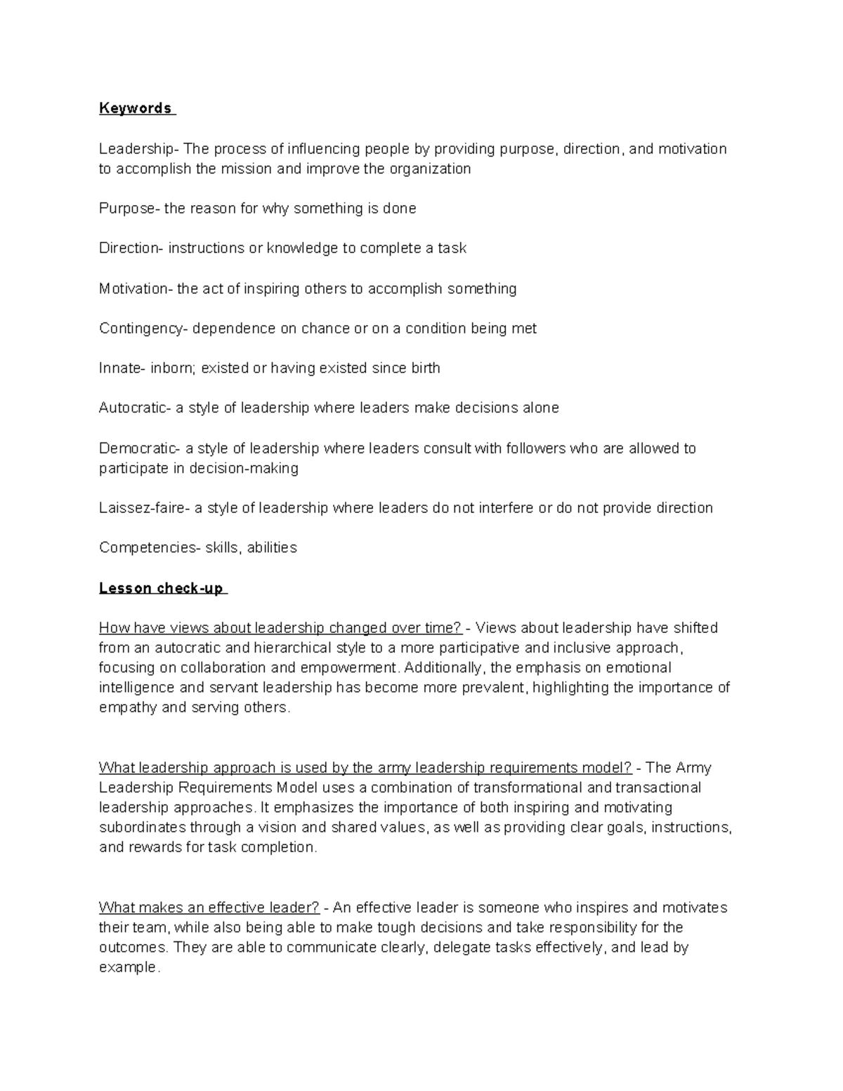 Elements of leadership - Keywords Leadership- The process of ...