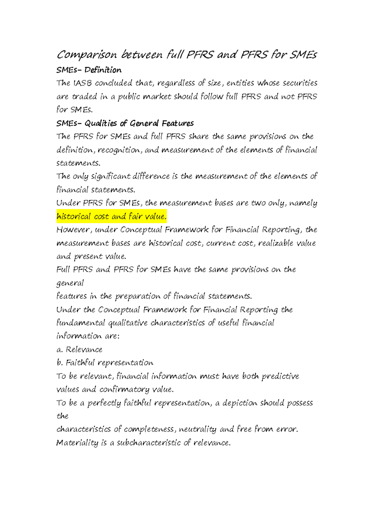 PFRS FOR SMES - PFRS FOR SMEs - Comparison between full PFRS and PFRS ...
