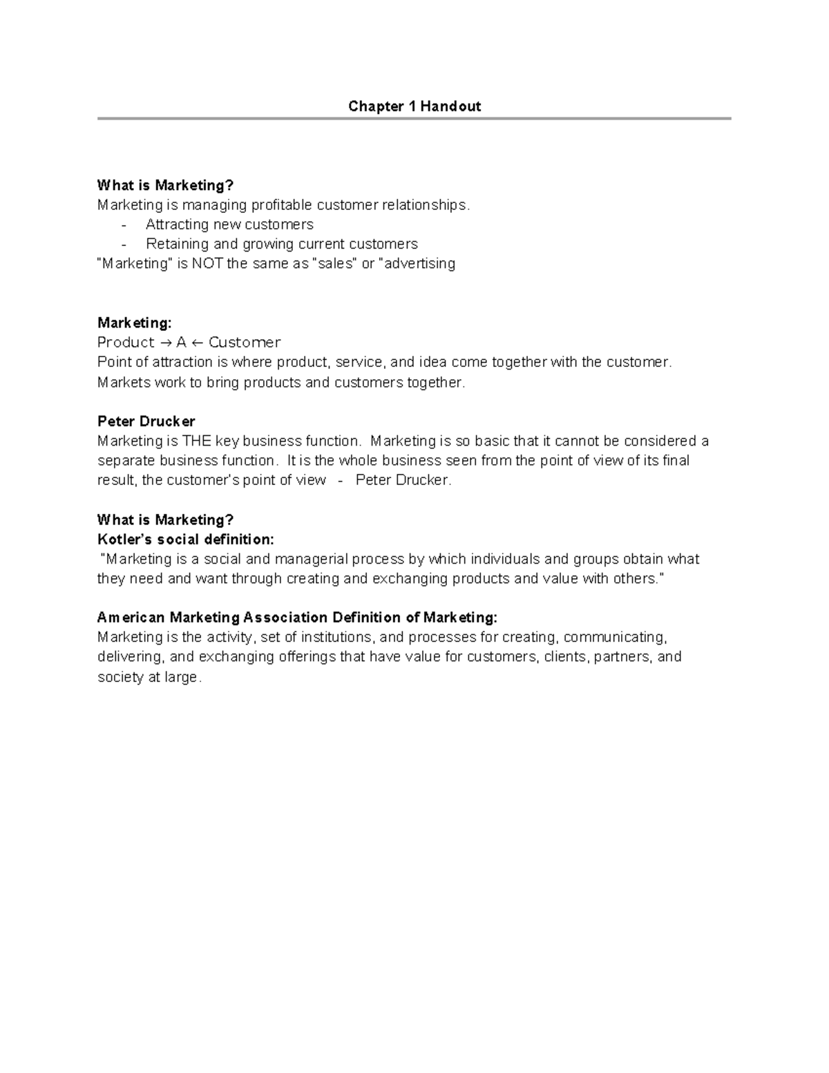 Chapter 1 Handout - Chapter 1 Handout What is Marketing? Marketing is ...