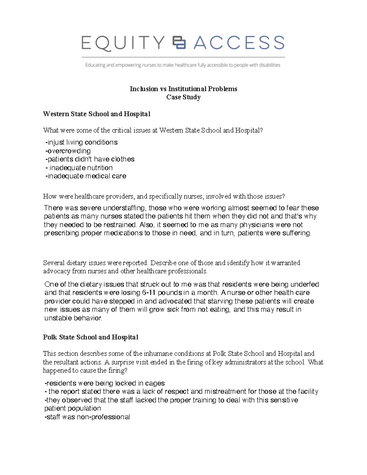 Inclusion vs Institutional Problems Case Study 0419 - Inclusion vs ...