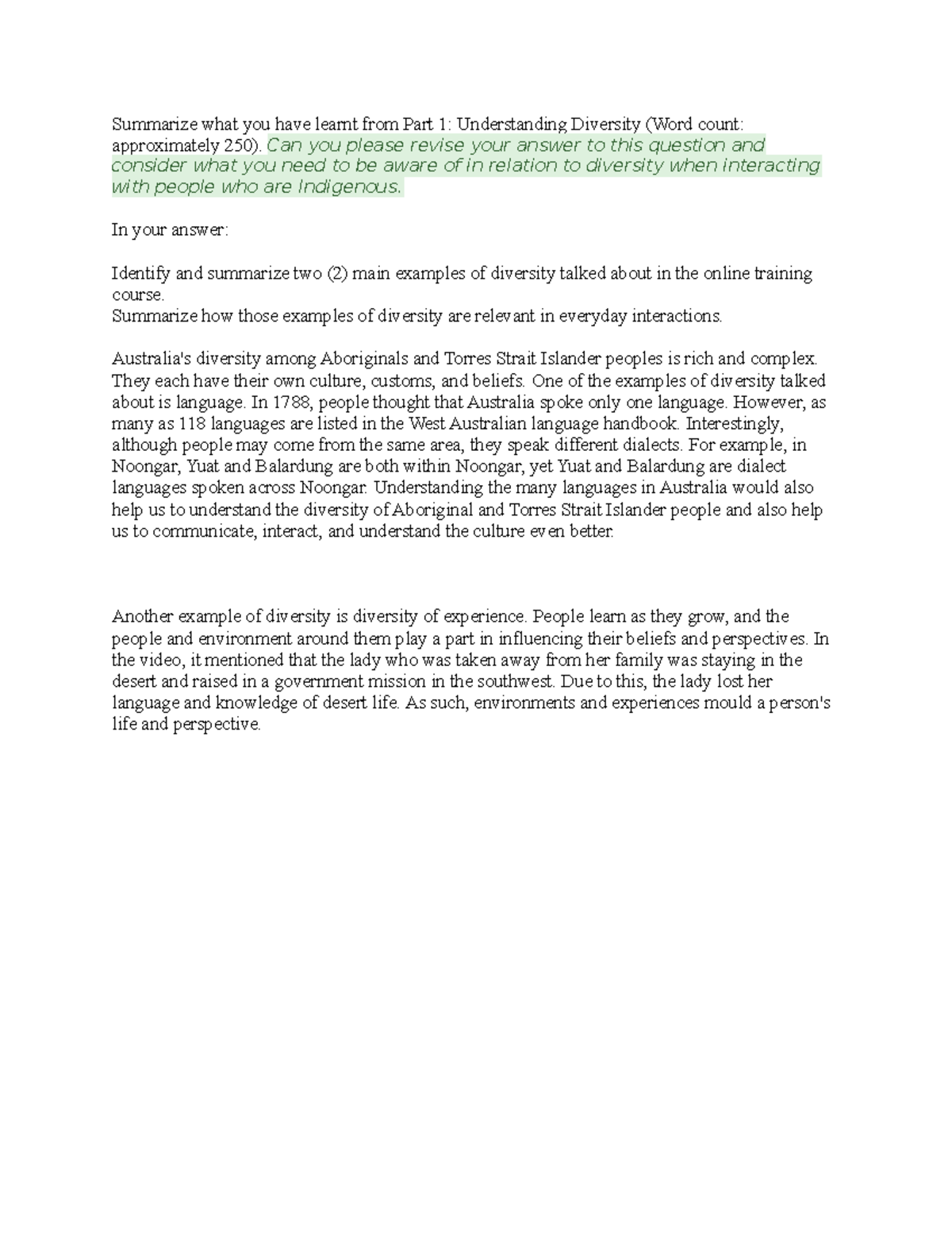 Written reflection - Summarize what you have learnt from Part 1 ...