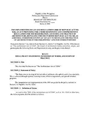 IRR of RA 9266 - A Document for The Architecture Act of 2004 or RA 9266 ...