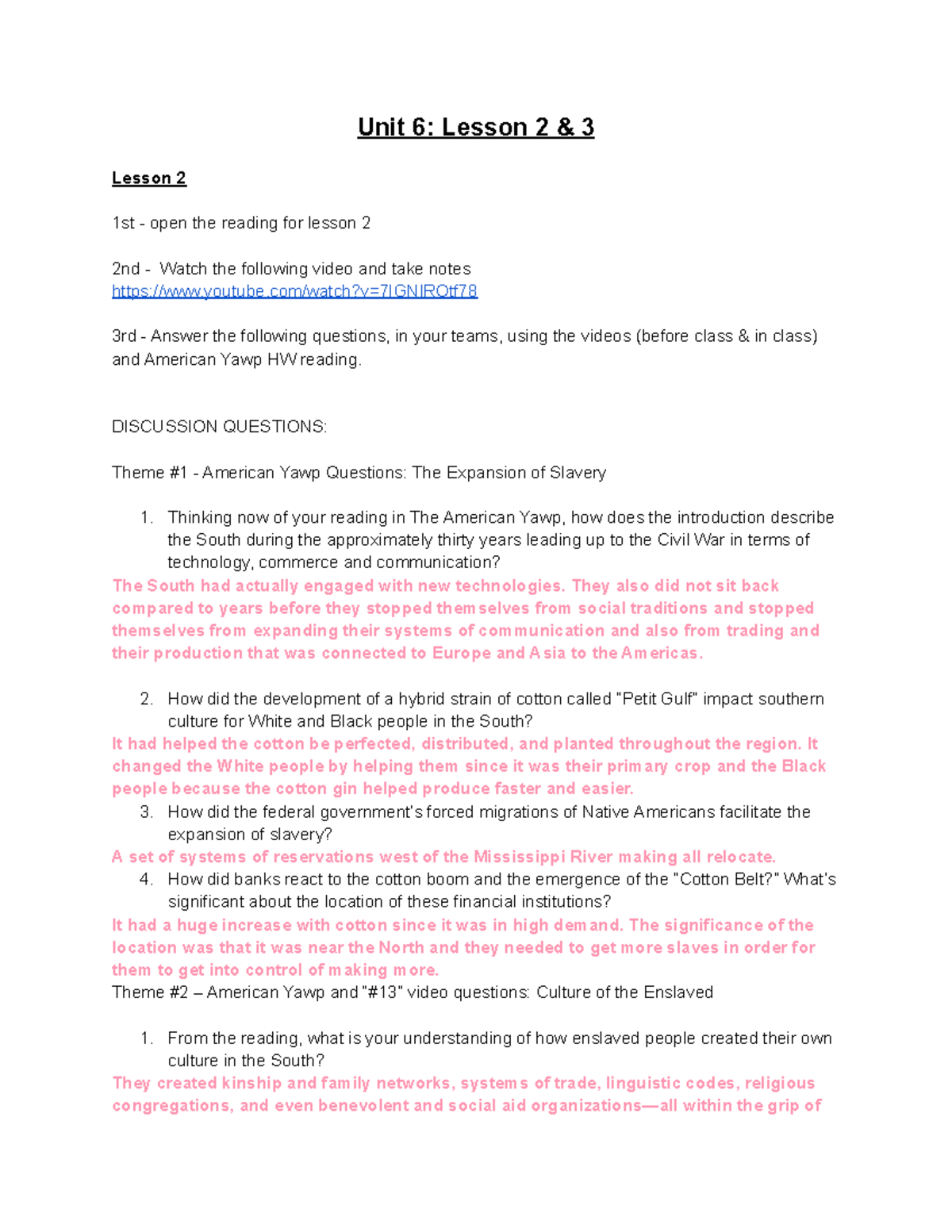 Aubrey Ivey - Unit 6: Lesson 2 & 3 - Unit 6: Lesson 2 & 3 Lesson 2 1st - open the reading for ...