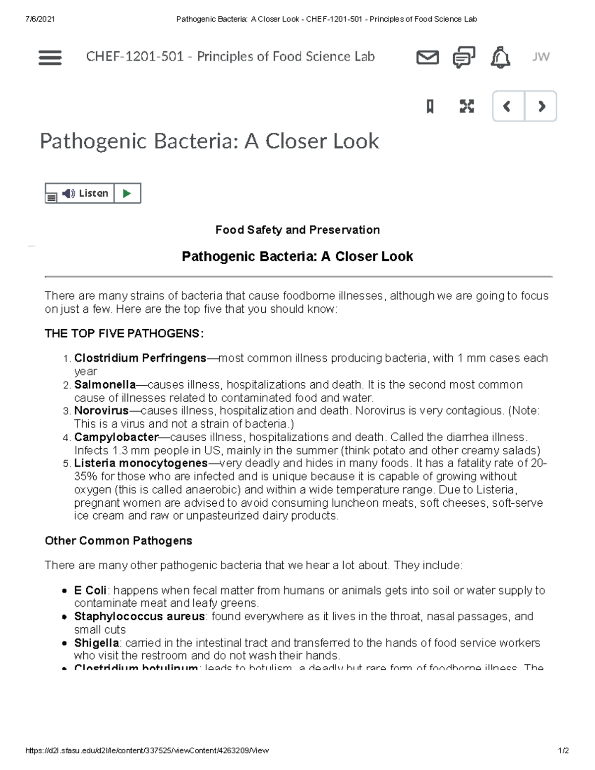 Pathogenic Bacteria A Closer Look - CHEF-1201-501 - Principles of Food ...