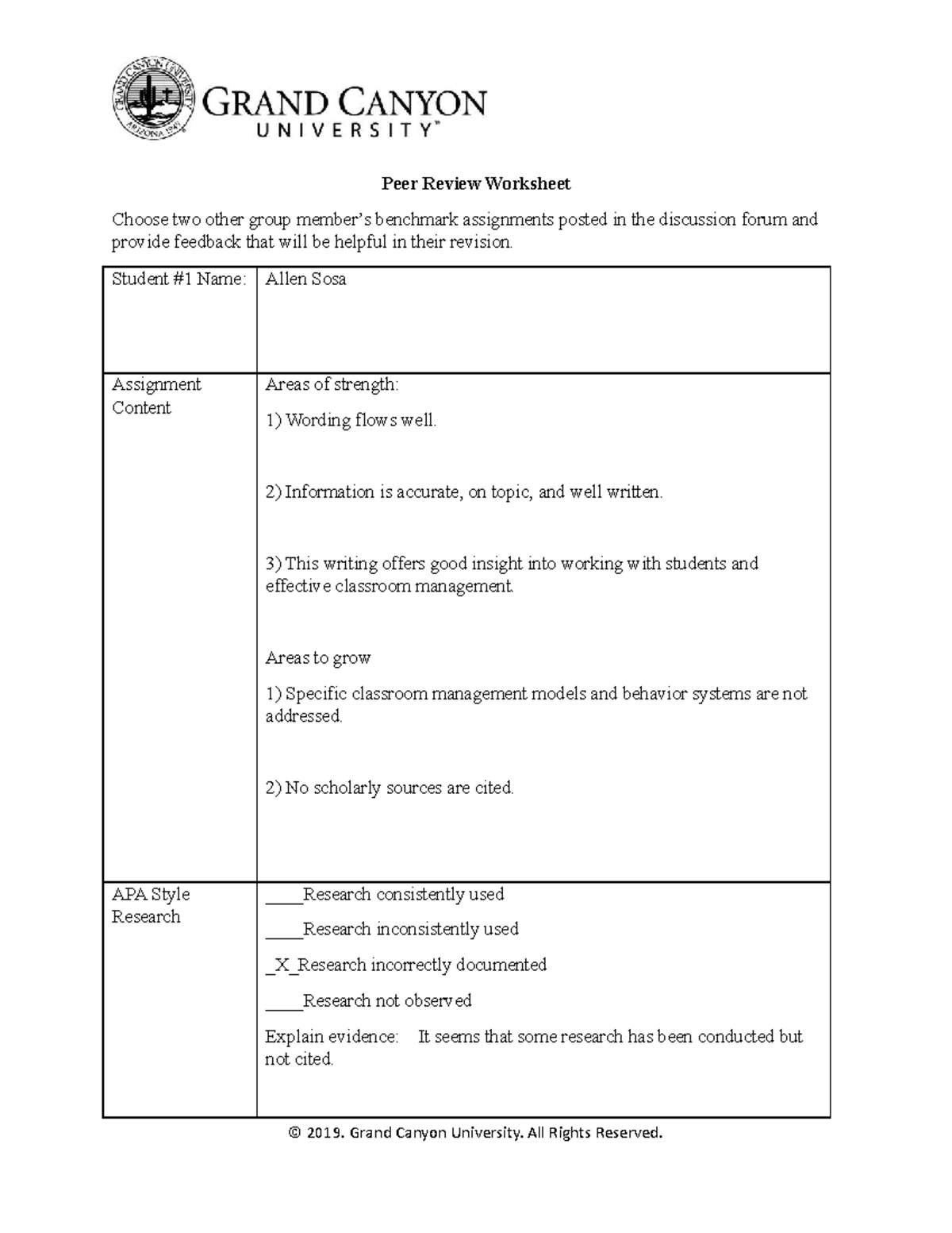 Copy of ELM-250 Peer Review Worksheet 1 - ELM-250 - GCU - Studocu