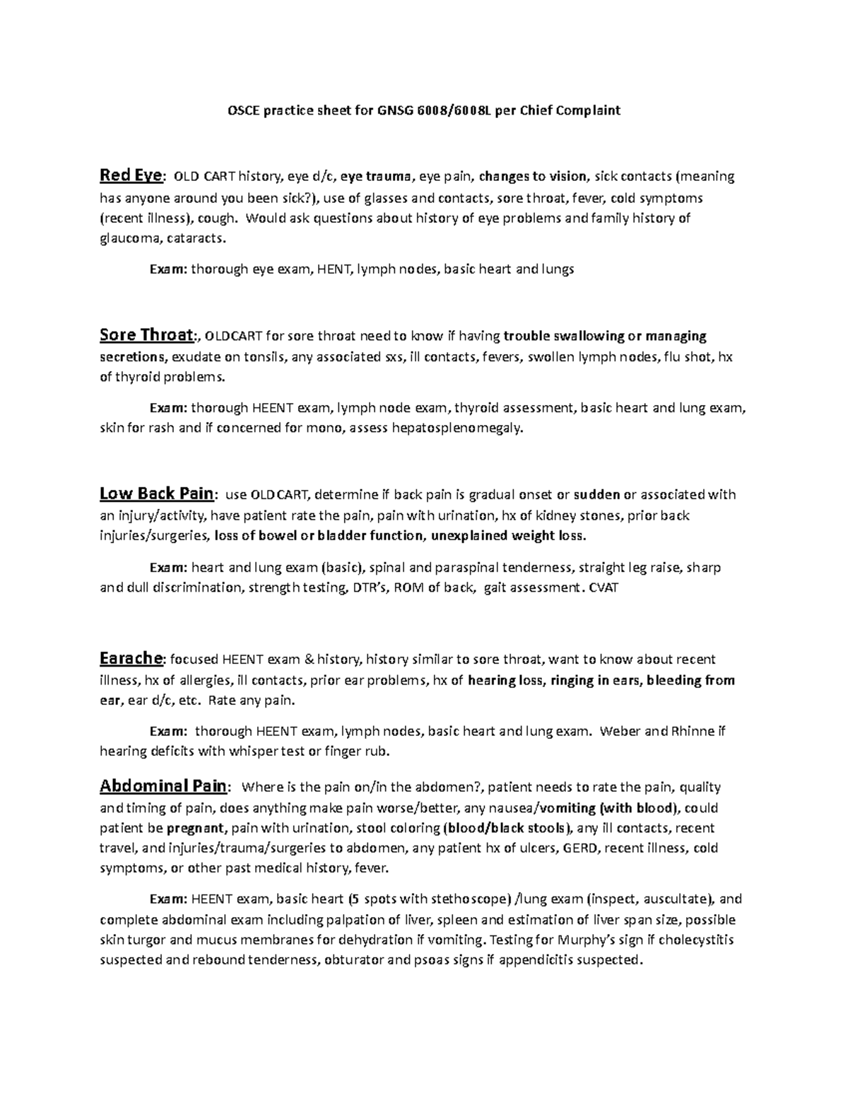 OSCE practice sheet for GNSG 6008L- what to ask, what to do - OSCE ...