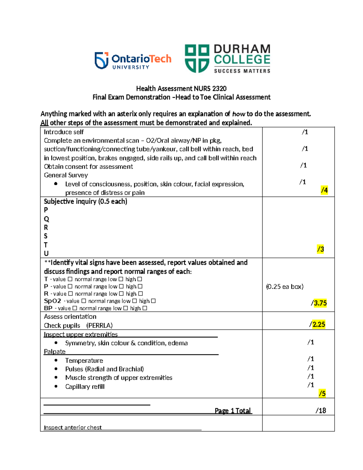 2024 Final Head to Toe Clinical Assessment Marking Rubric (student ...