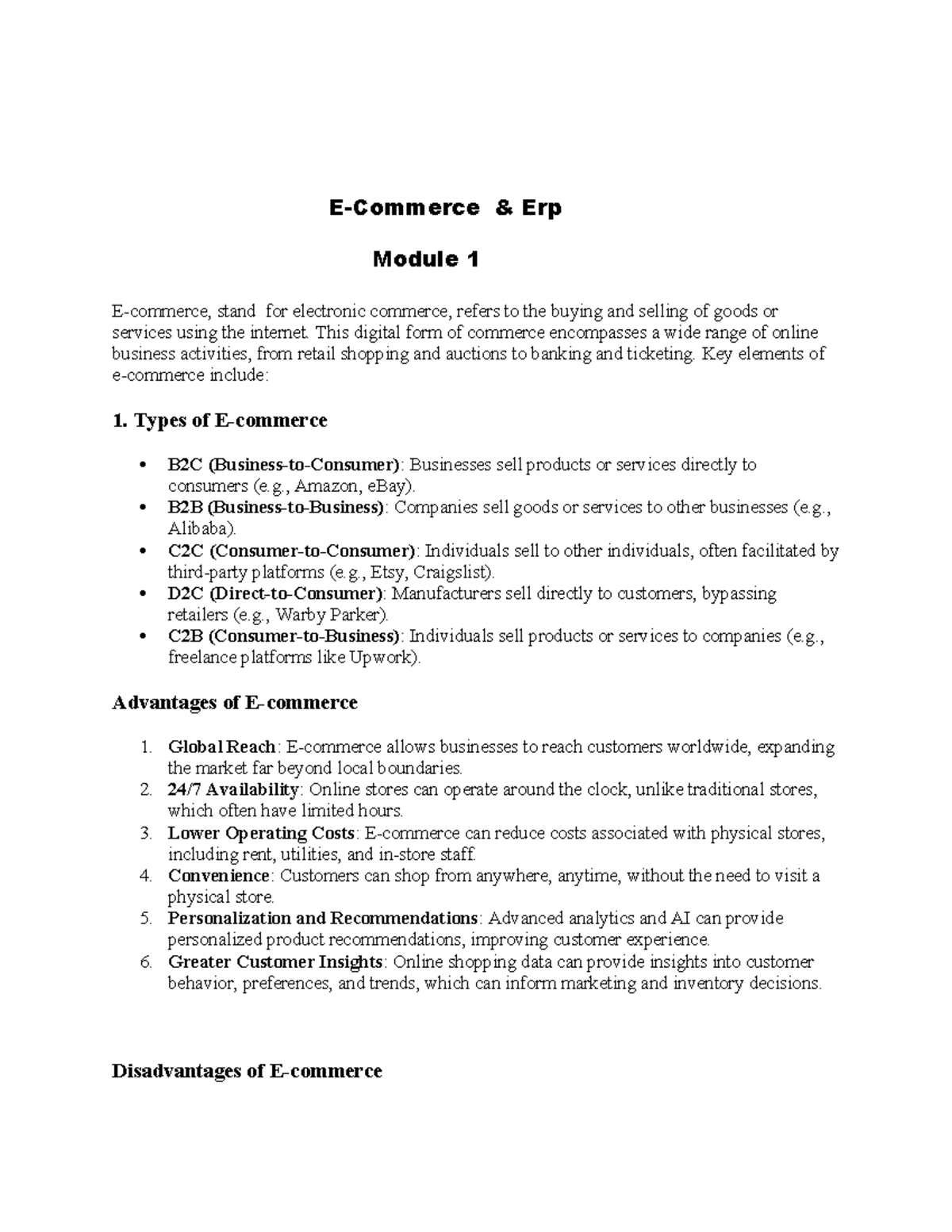 Ecommerce & erp - Notes - E-Commerce & Erp Module 1 ####### E-commerce ...