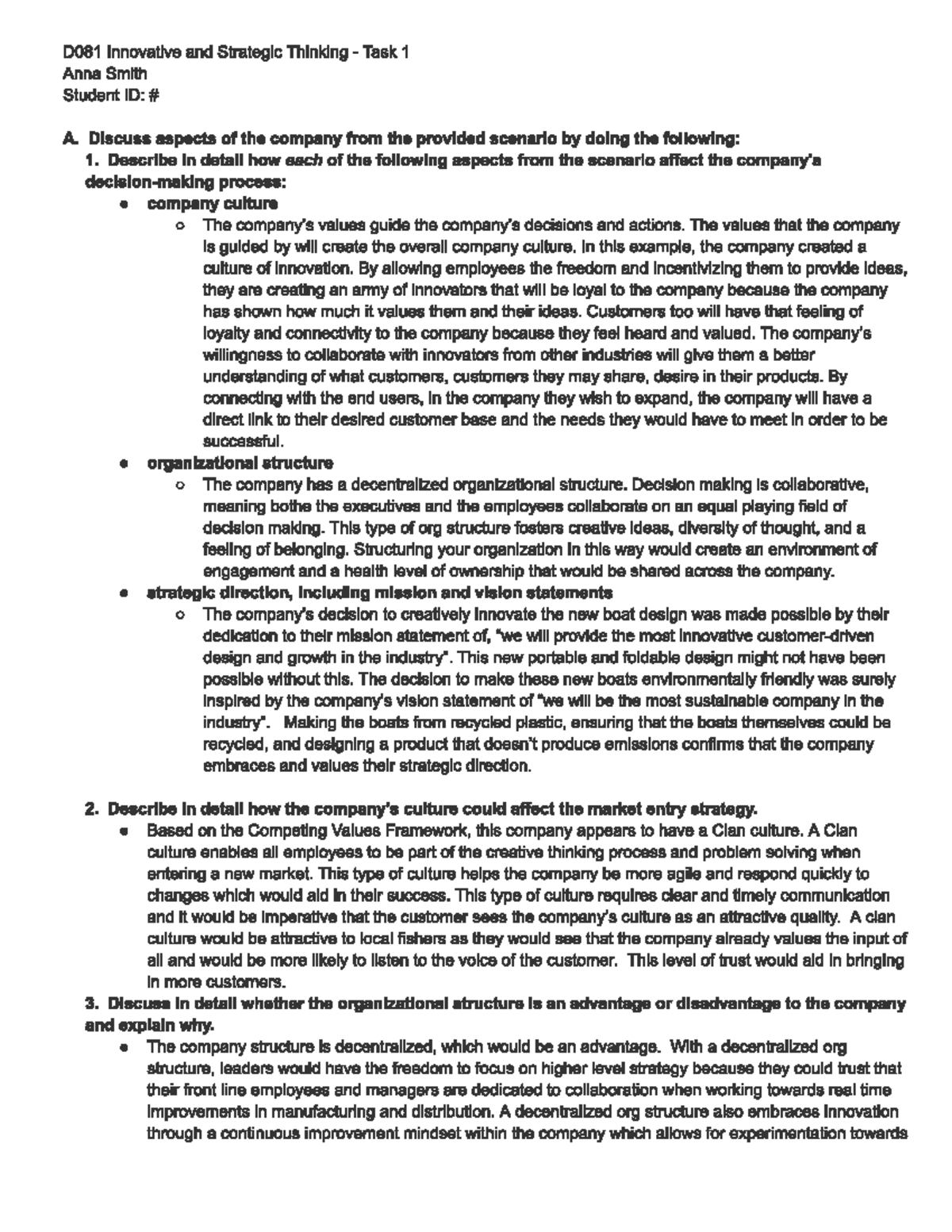 D081 Innovative AND Strategic Thinking TASK 1 - D081 - Studocu